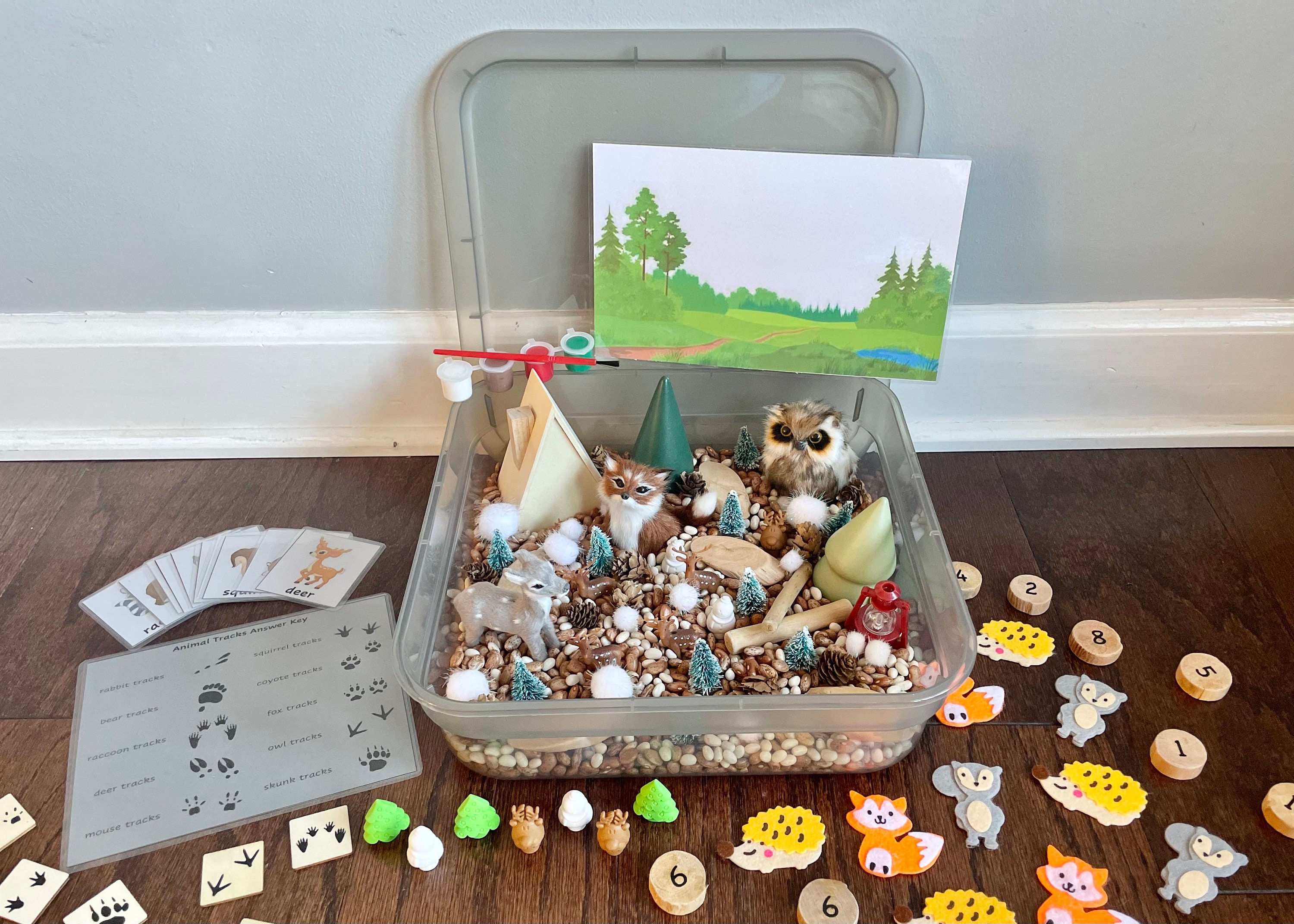 Woodland Animal Sensory Bin for Kids, Kids Gift, Forest Animals, Spring ...