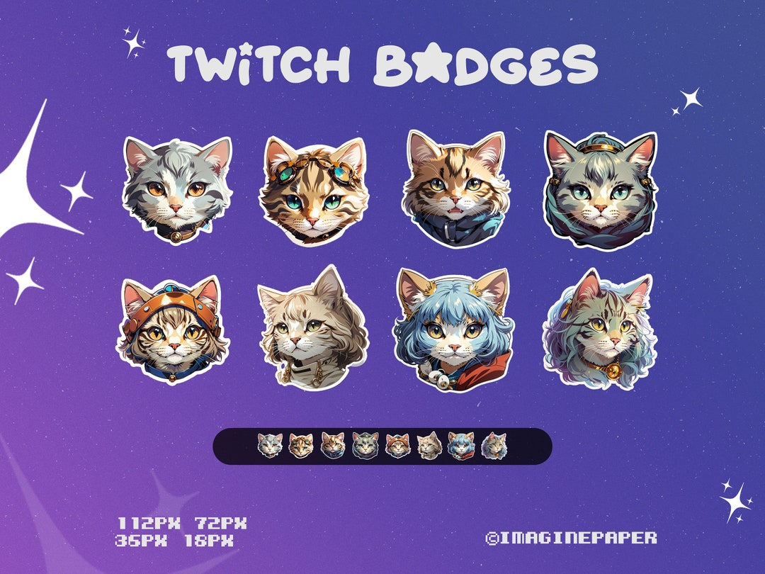 8 Accecory Cats Sub Badges, Twitch Streamer Assets, Anime Style, Animal ...