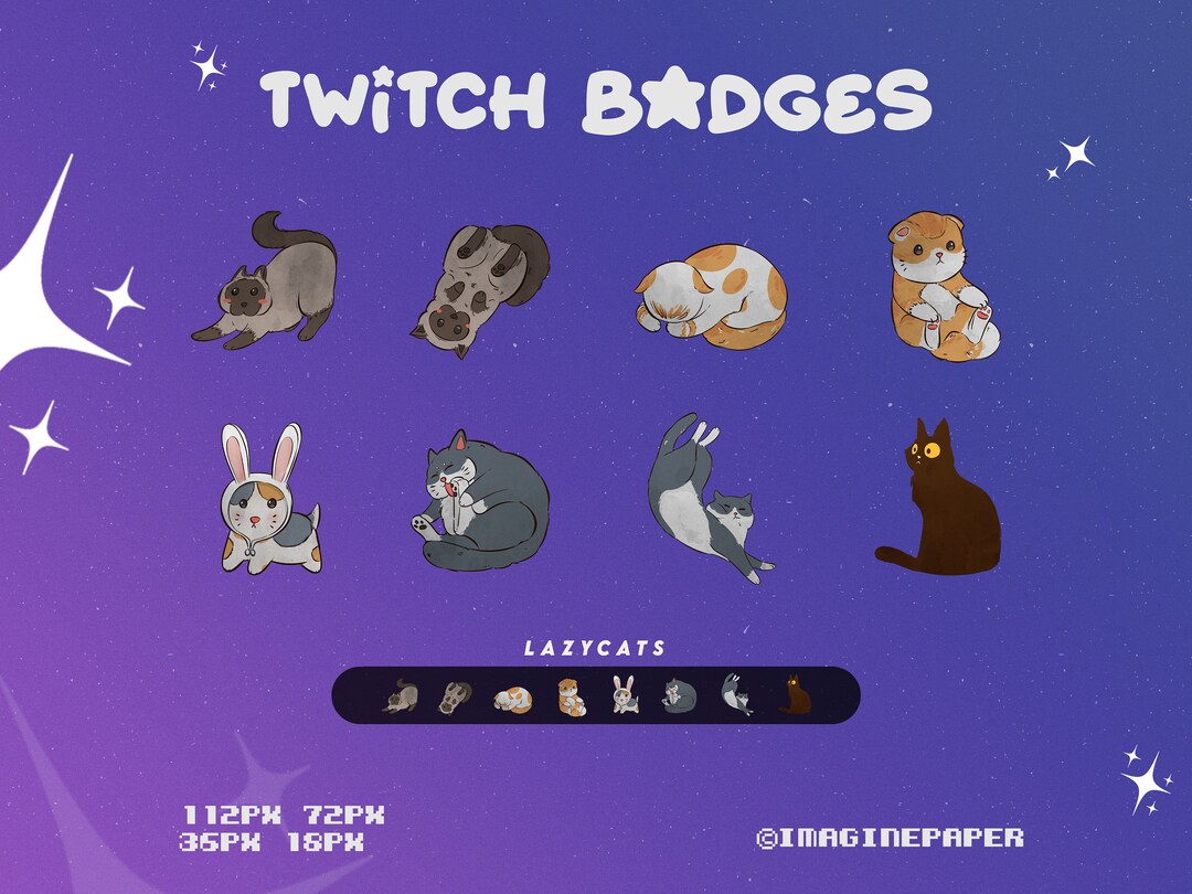 8 Lazy Cats Sub Badges, Twitch Streamer Assets, Anime Style, Animal ...