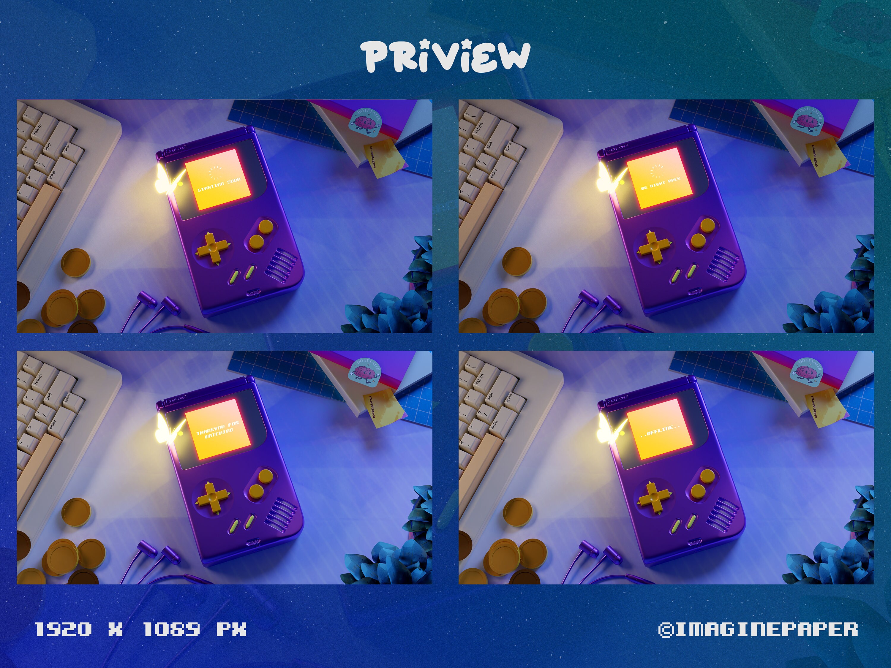 4x Animated Lofi Stream Screen 3D Stylized, Retro Gameboy, Aesthetic ...