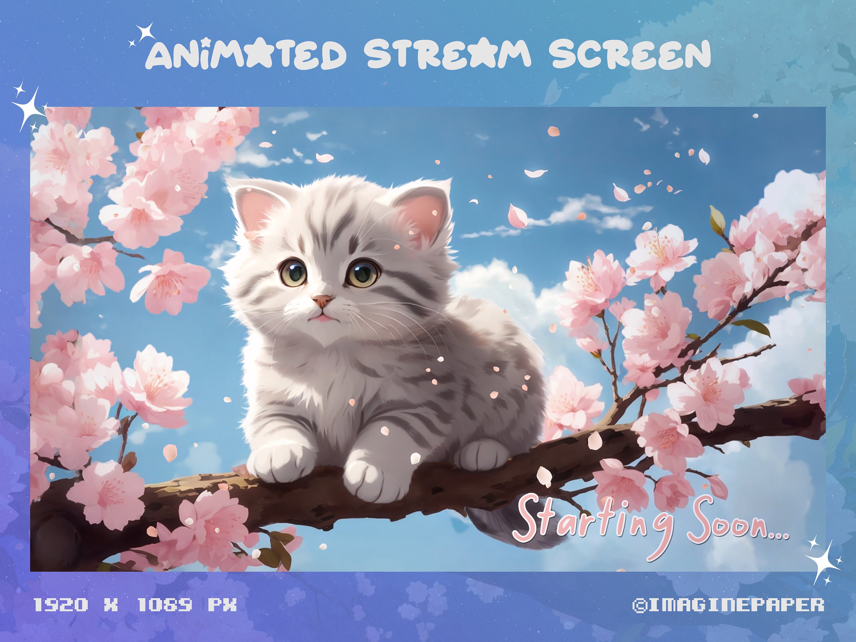 4x Animated Neko Lofi Stream Screen, Ghibli Vibes, Watercolor, Sakura ...