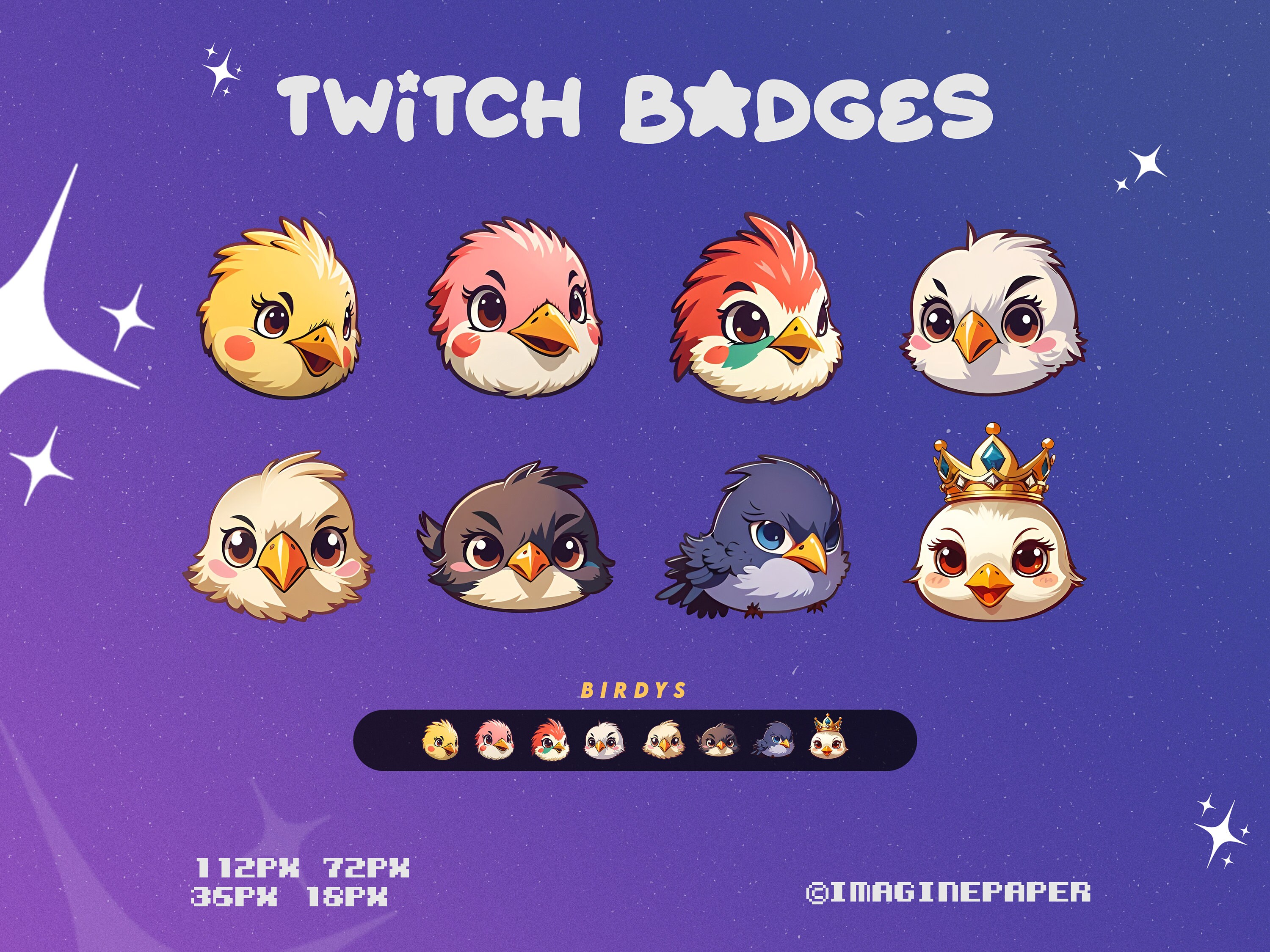 8 Birdys Bird Sub Badges, Twitch Streamer Assets, Anime Style, Animal ...
