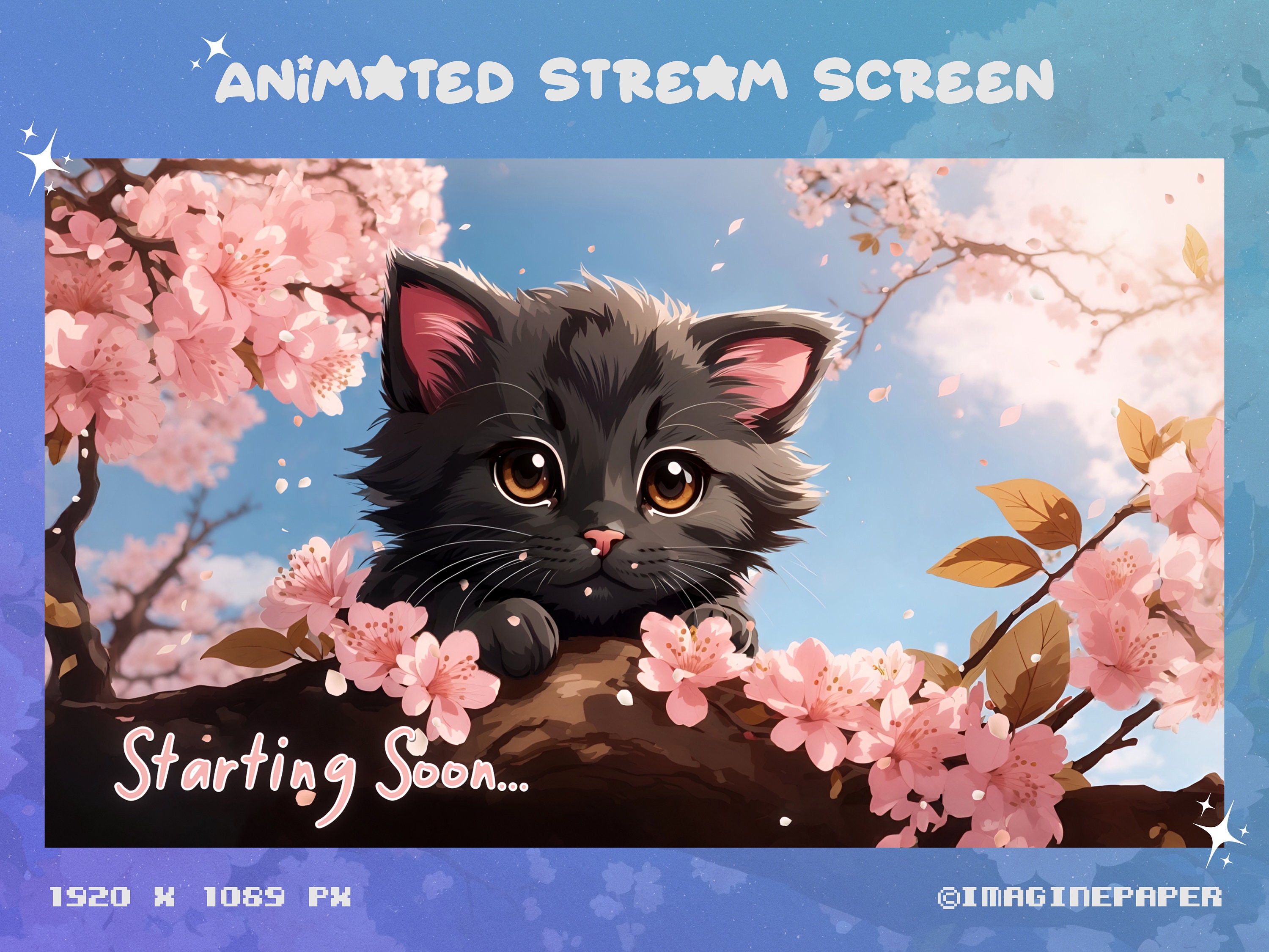 4x Animated Neko Lofi Stream Screen, Ghibli Vibes, Watercolor, Sakura ...