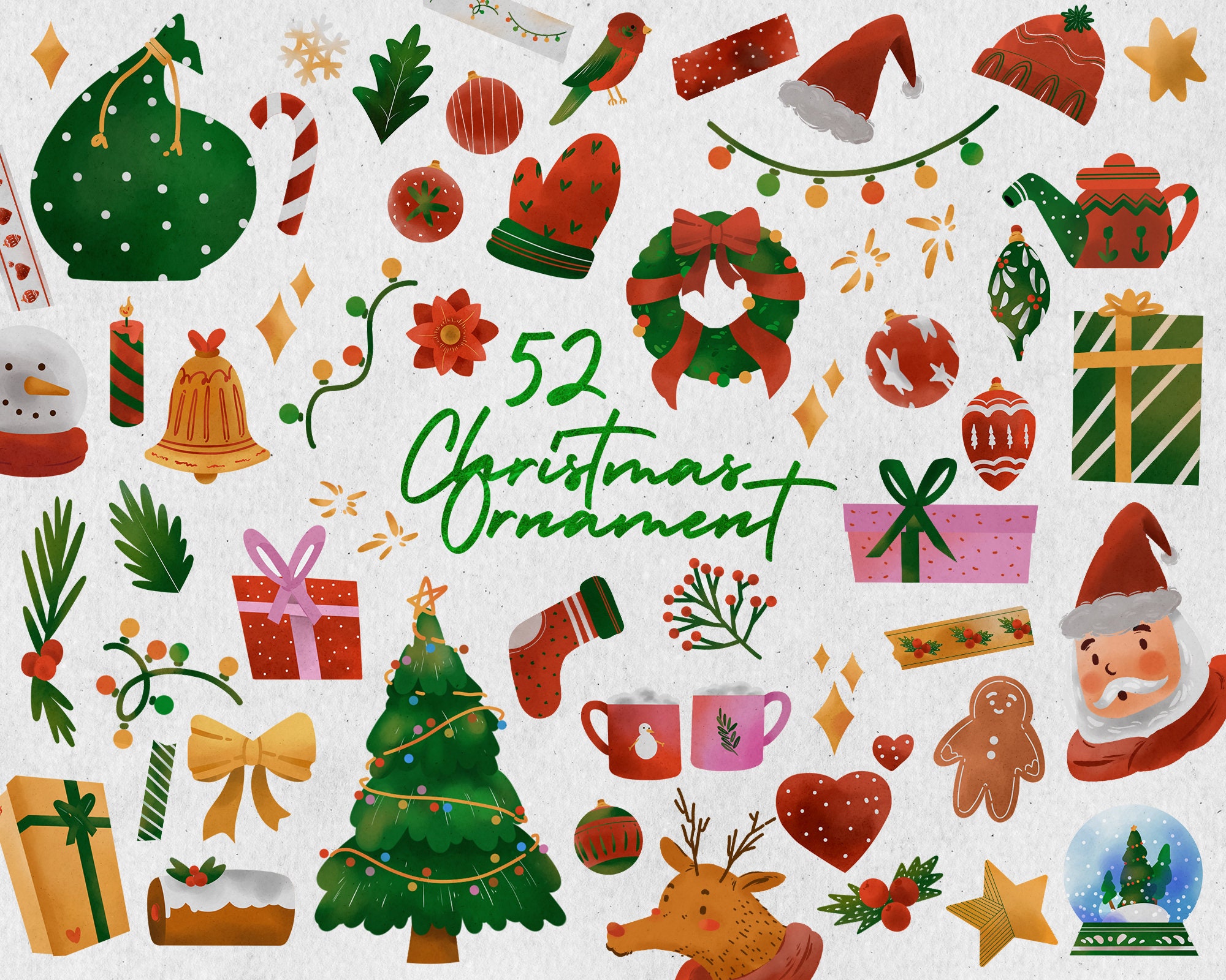 Clipart Christmas, Clipart Bundle PNG, Christmas Ornaments, Watercolor ...
