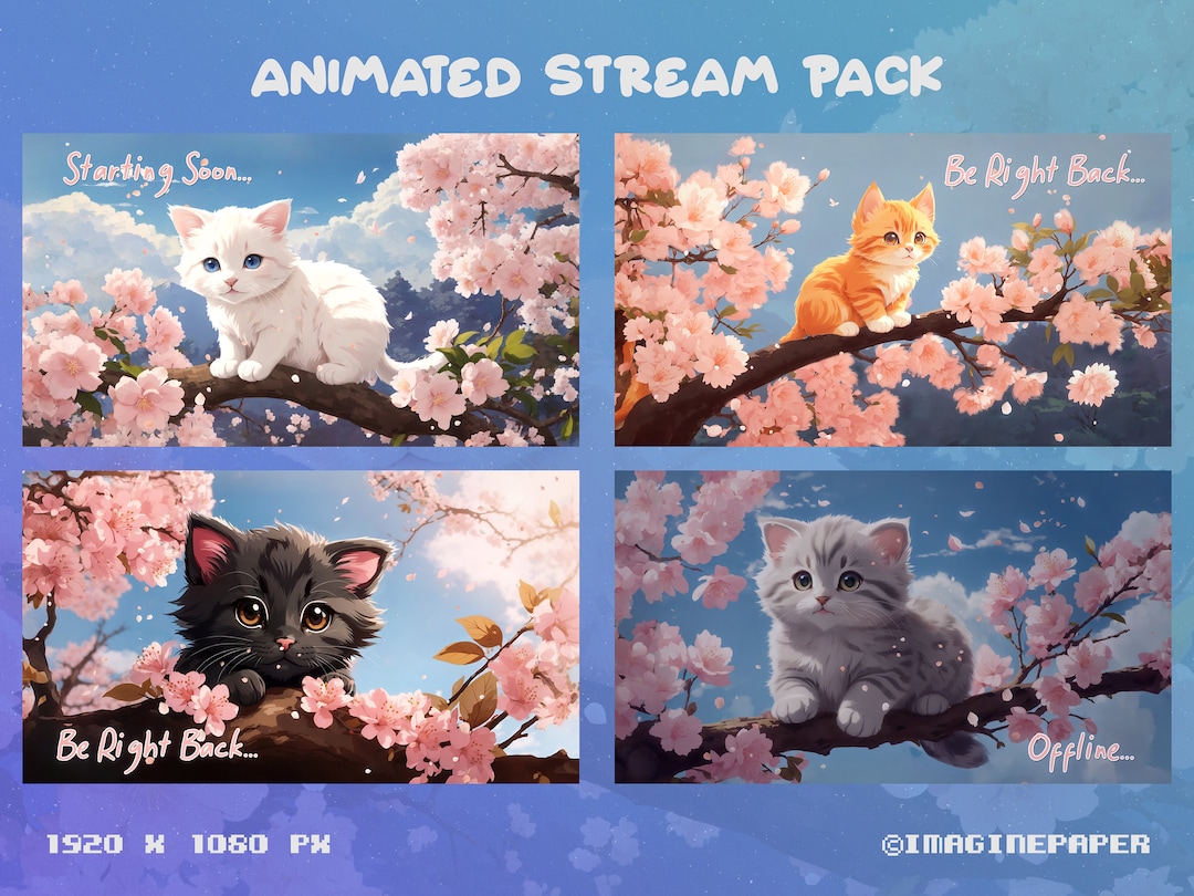 Animated Neko Pack Stream Screen, Adorable Cat, Watercolor, 8bit Stream ...