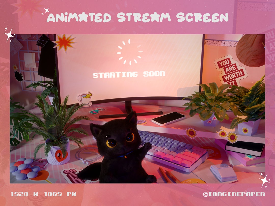 4 pantallas animadas Neko Lofi Stream, Ghibli Vibes, acuarela ...