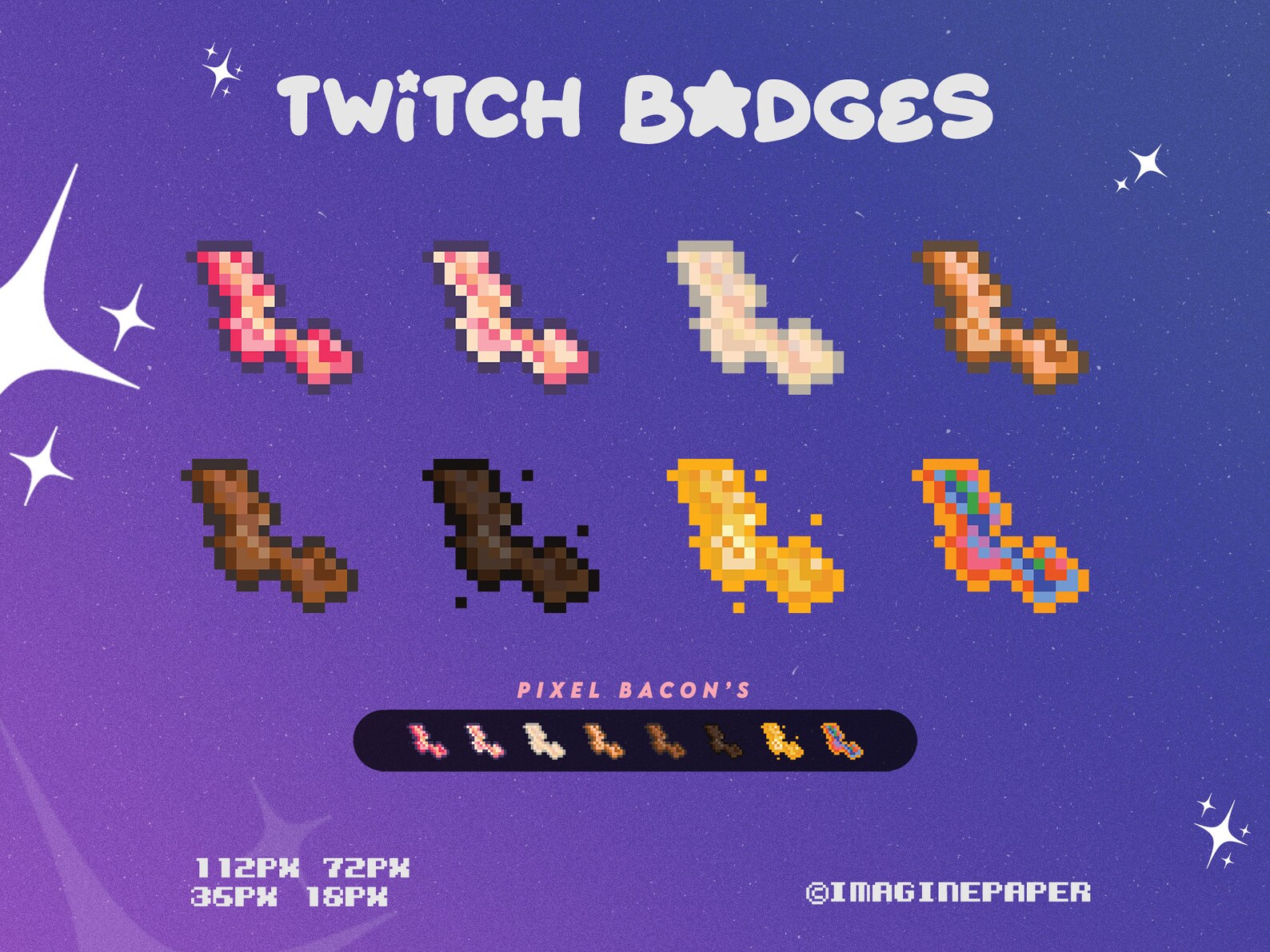 8 Pixel Bacon's Sub Badges, Twitch Streamer Assets, Anime Style, Animal ...
