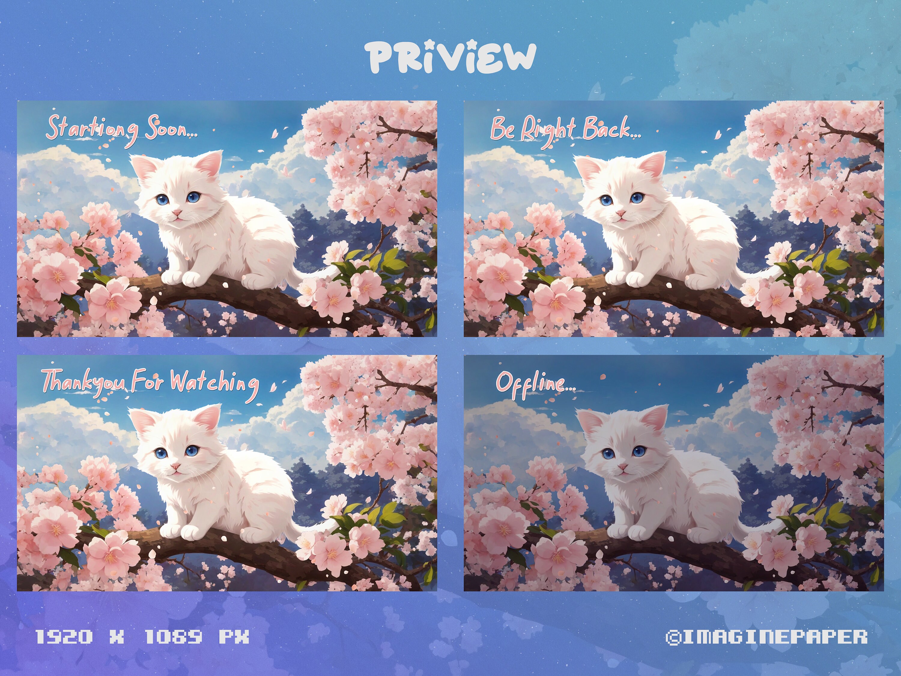Animated Neko Pack Stream Screen, Adorable Cat, Watercolor, 8bit Stream ...
