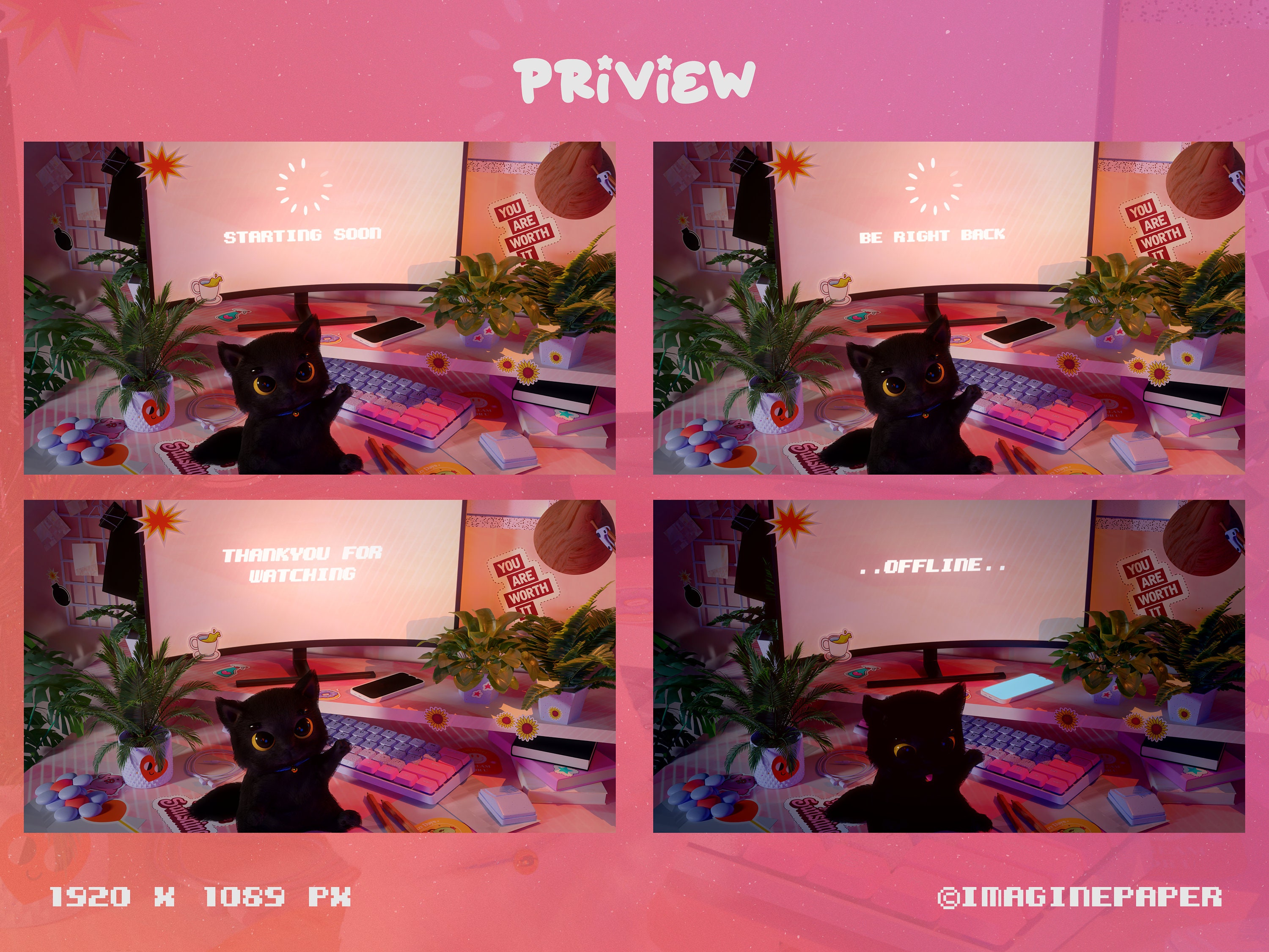4x Animated Neko Lofi Stream Screen,ghibli Vibes,watercolor, Aestethic ...