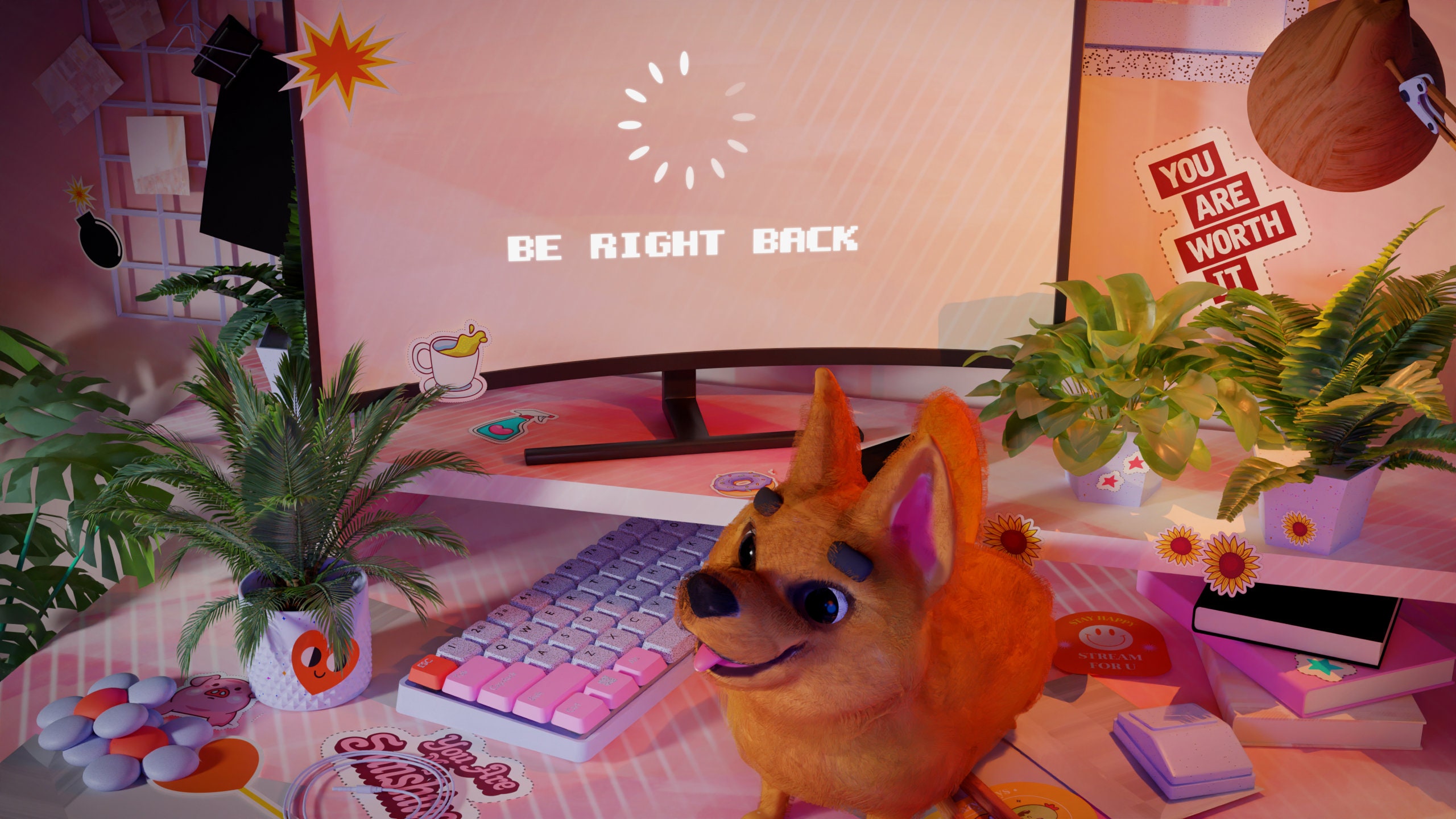 4x Animated Inu Lofi Stream Screen,ghibli Vibes,watercolor, Aestethic ...