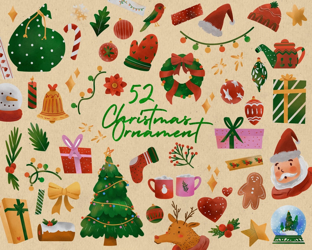 Clipart Christmas, Clipart Bundle PNG, Christmas Ornaments, Watercolor ...