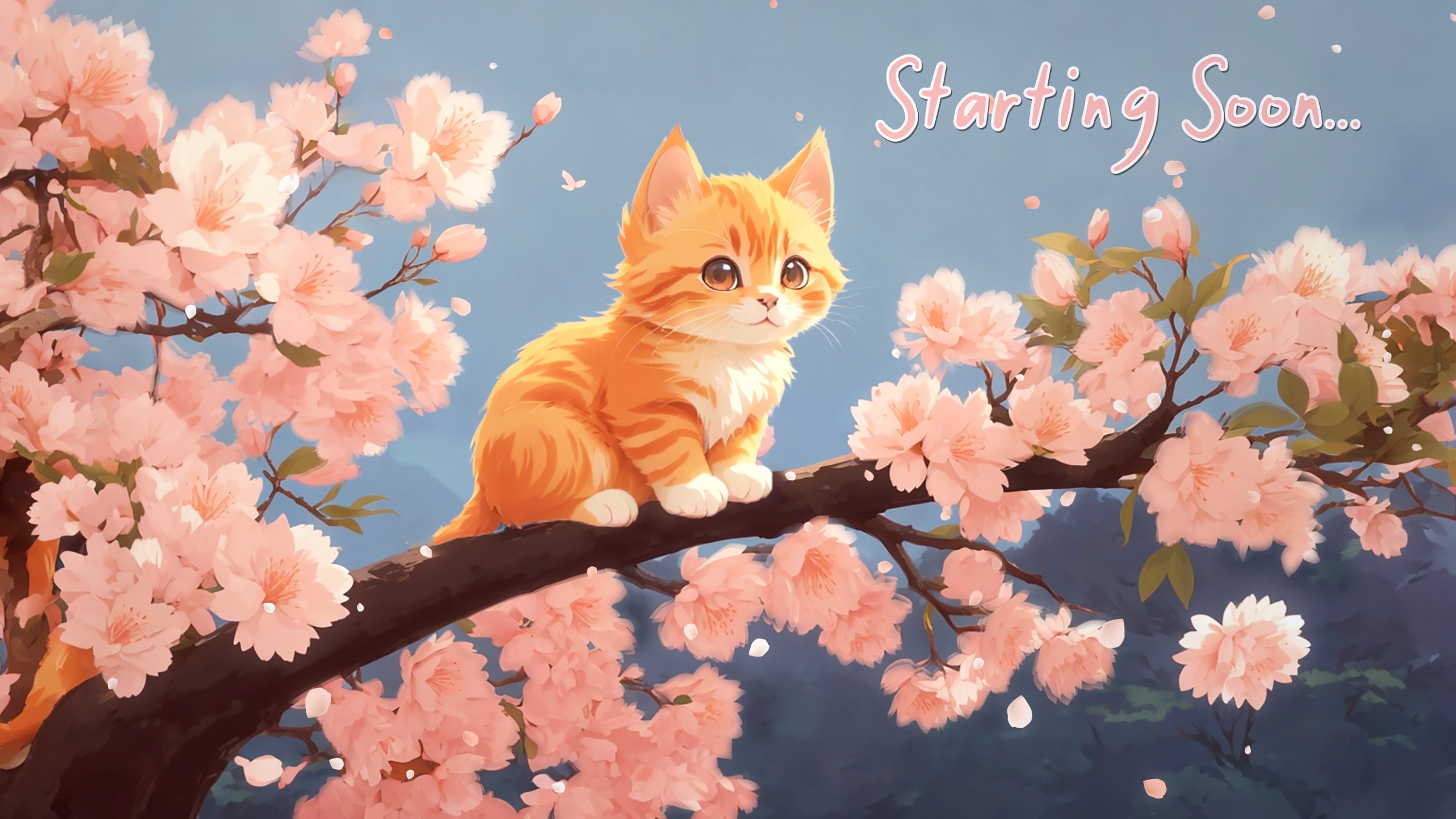 4x Animated Neko Lofi Stream Screen, Ghibli Vibes, Watercolor, Sakura ...