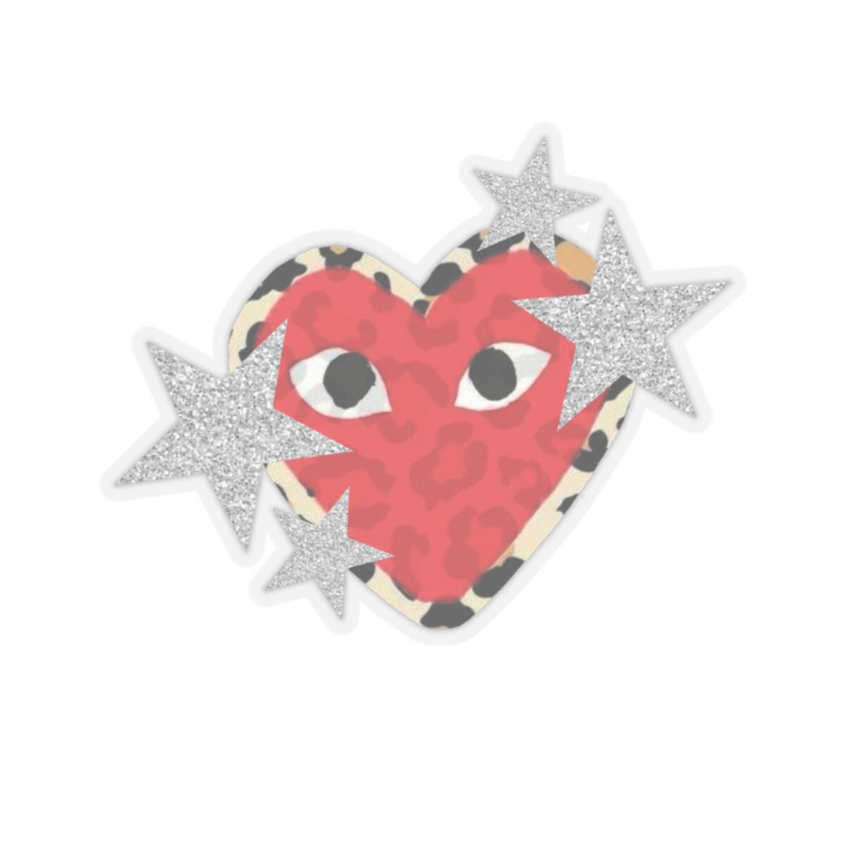 Y2K Cheetah Print Heart Sticker: Red Animal Print With Silver Stars - Etsy