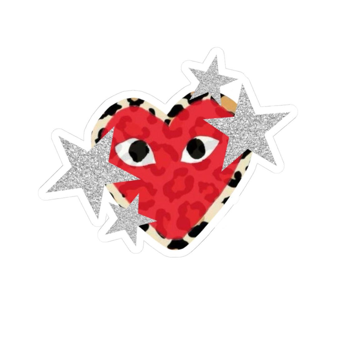 Y2K Cheetah Print Heart Sticker: Red Animal Print With Silver Stars - Etsy