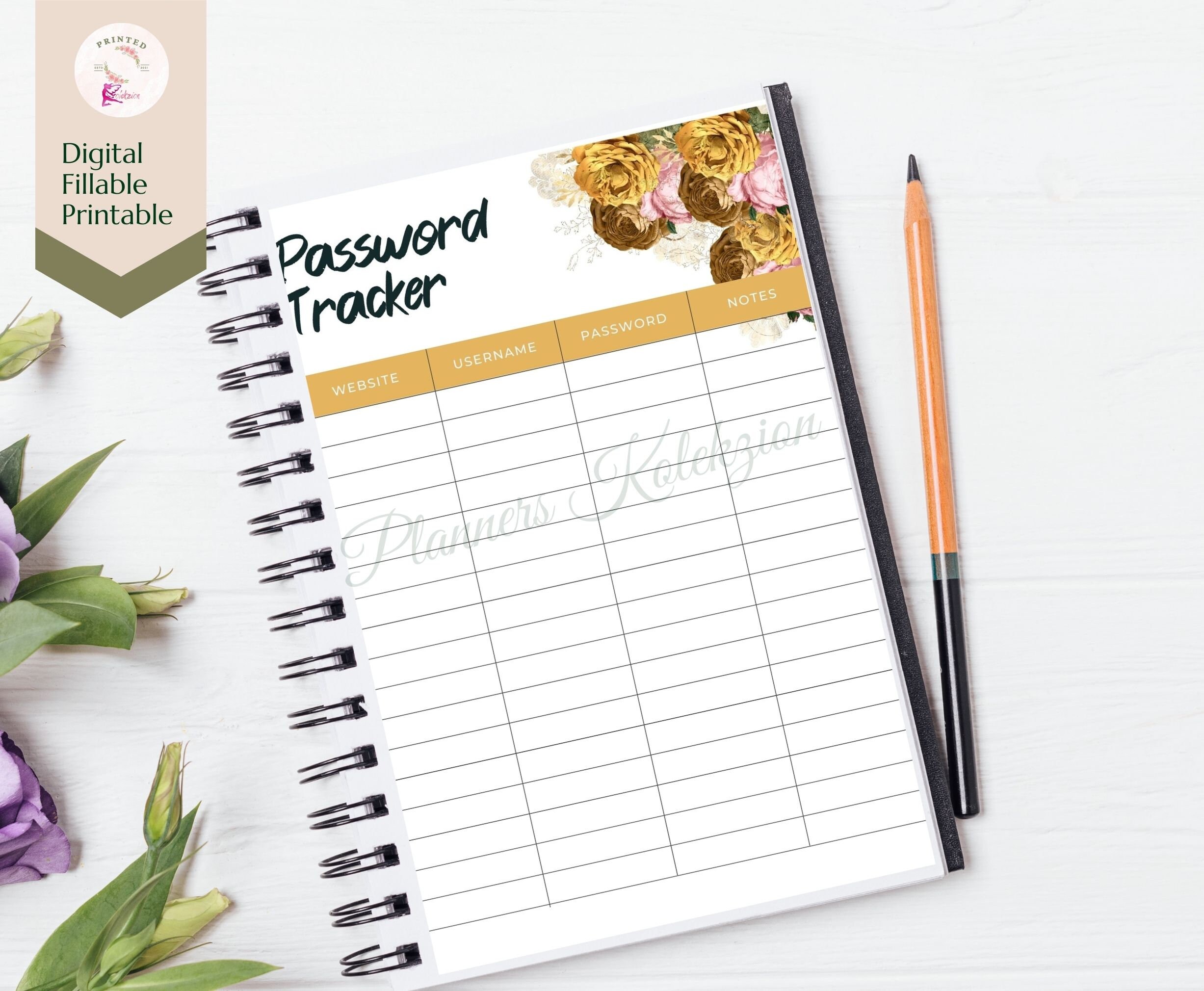 Floral Password Tracker Fillable, Digital and Printable. Password ...