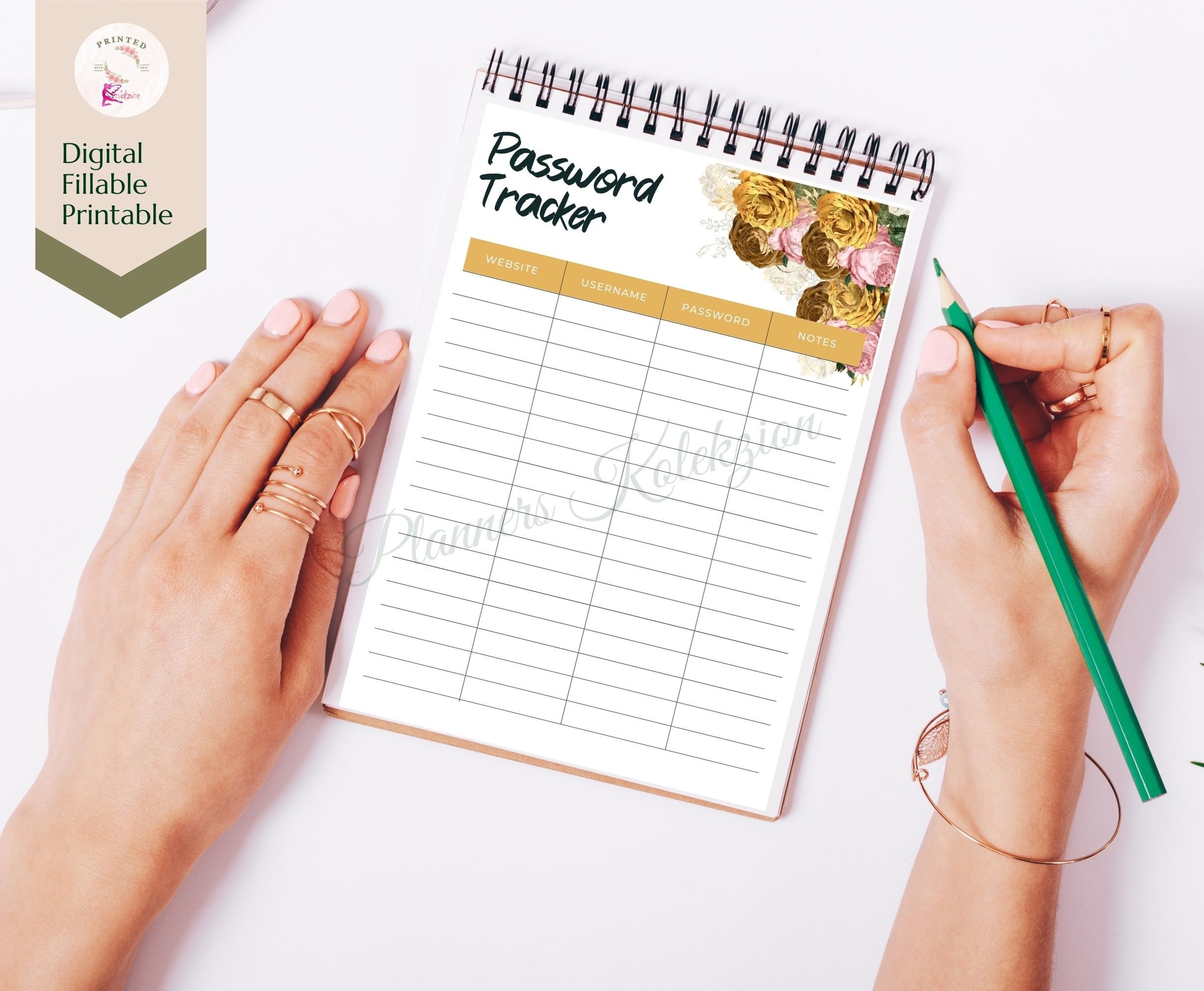 Floral Password Tracker Fillable, Digital and Printable. Password ...
