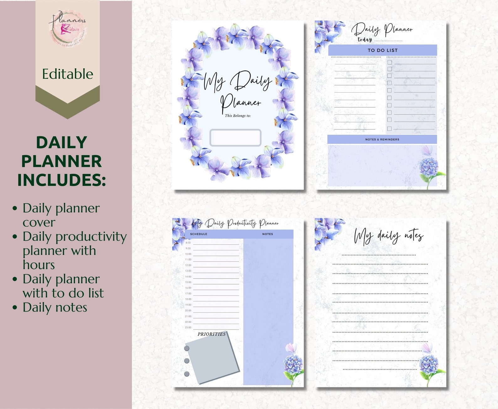 Editable Daily Planner Pdf. Undated Planner Daily Journal. Printable to ...