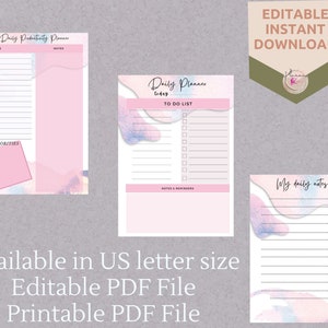 Undated Daily Planner Printable. Editable Pink Daily Journal. Daily ...