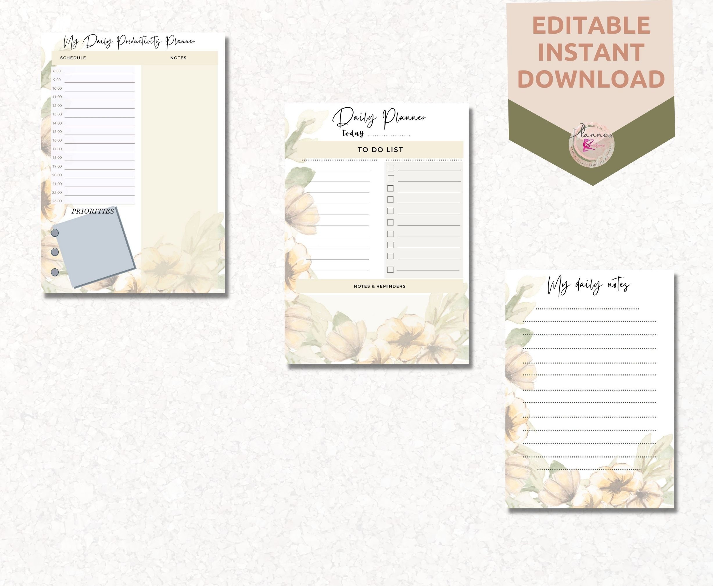 Editable Daily Planner Printable. Daily Custom Journal. Daily - Etsy