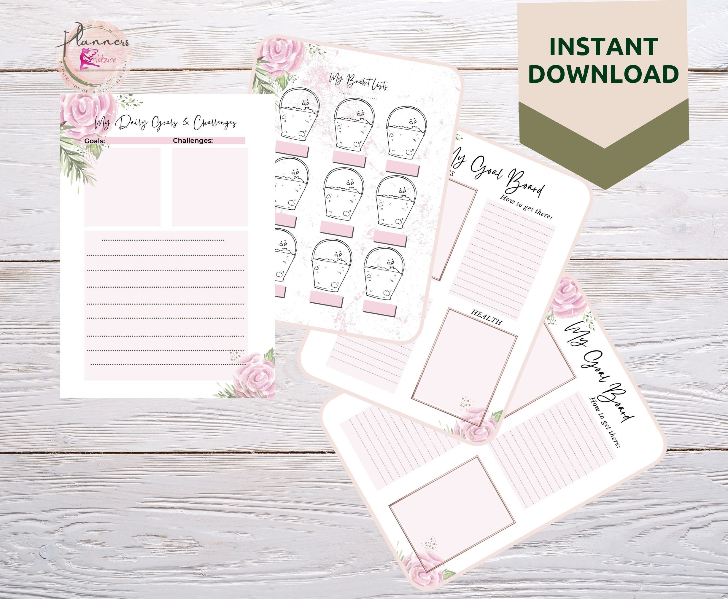 Floral Goal Planner. Vision Board Template. A5 Goal Printable Insert ...