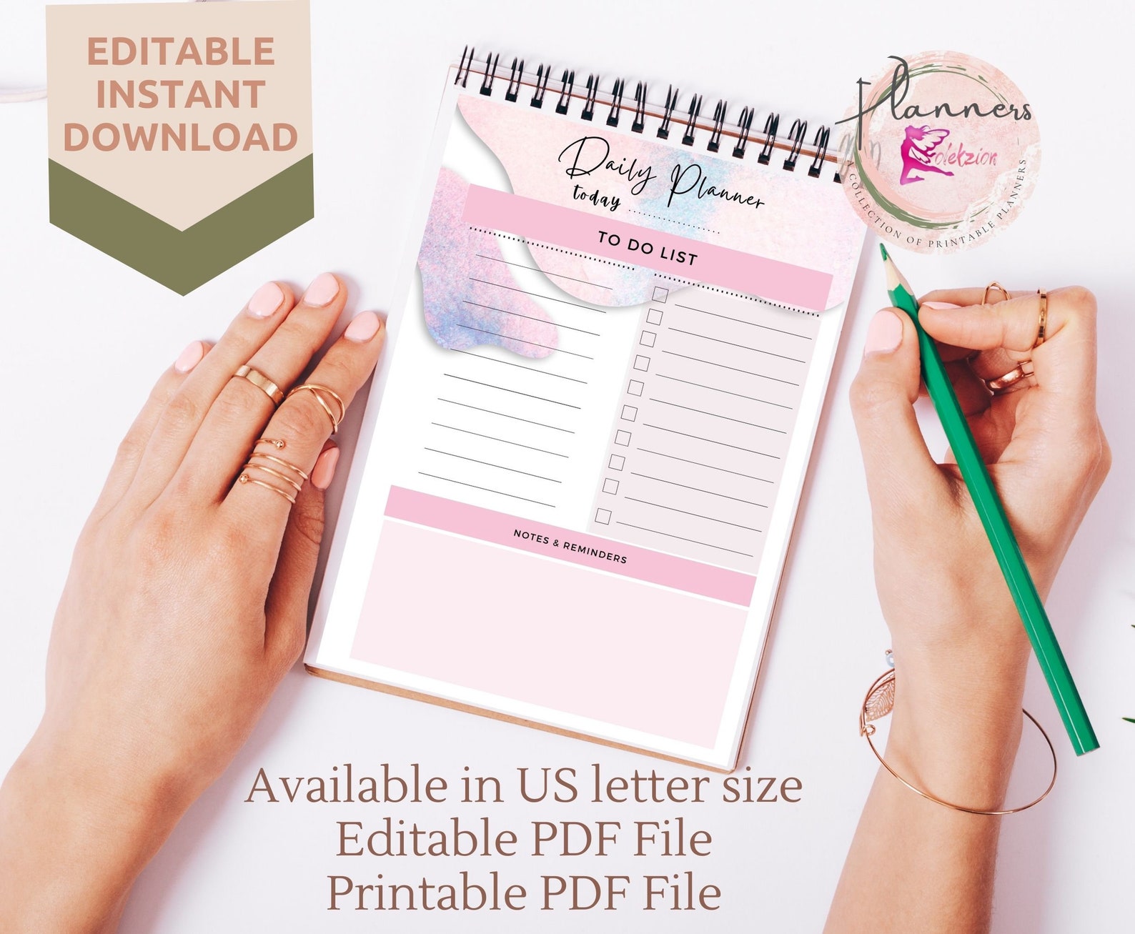 Undated Daily Planner Printable. Editable Pink Daily Journal. Daily ...