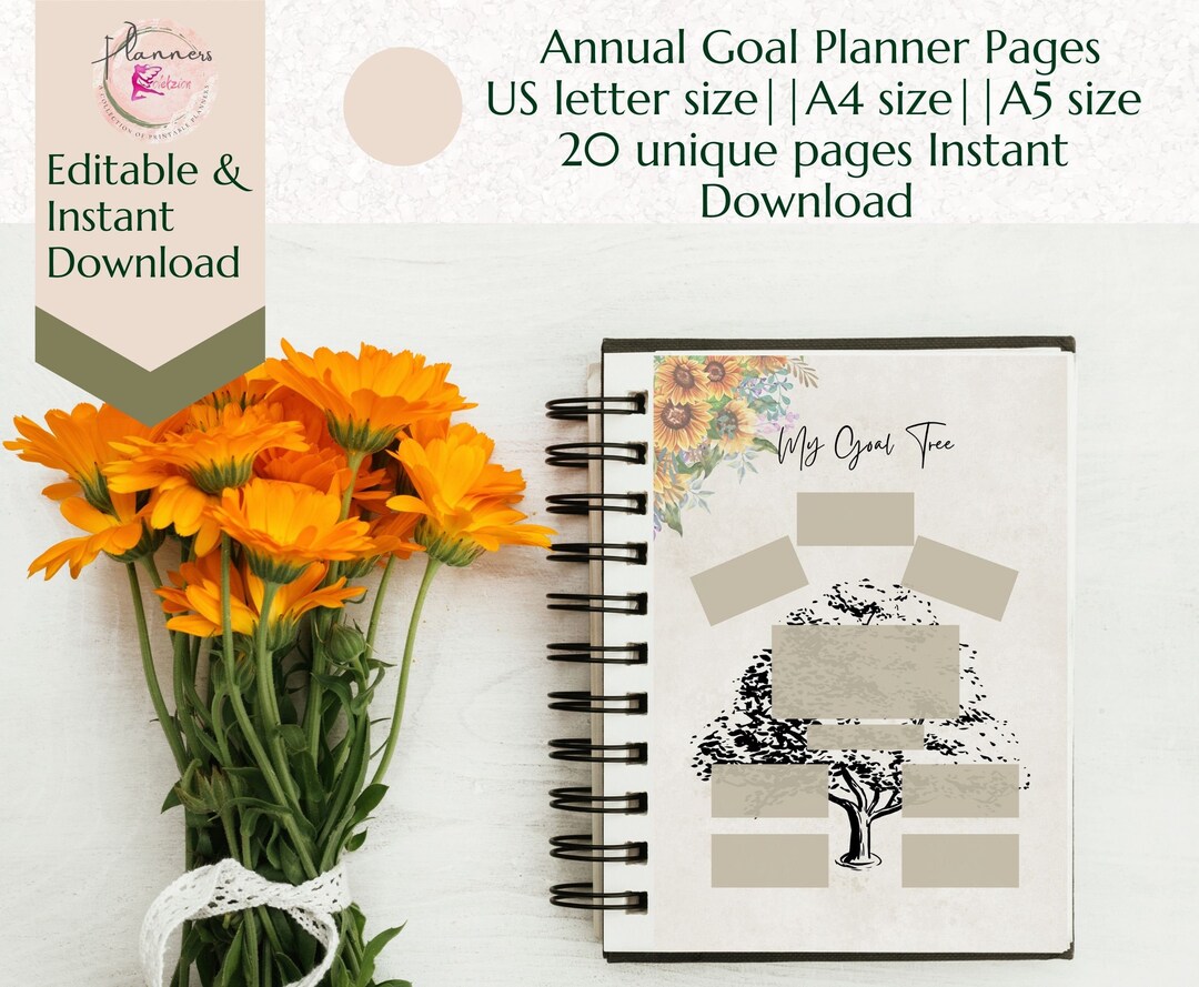 Vintage Goal Planner. Sunflower Goal Setting Journal. 2022 Printable ...