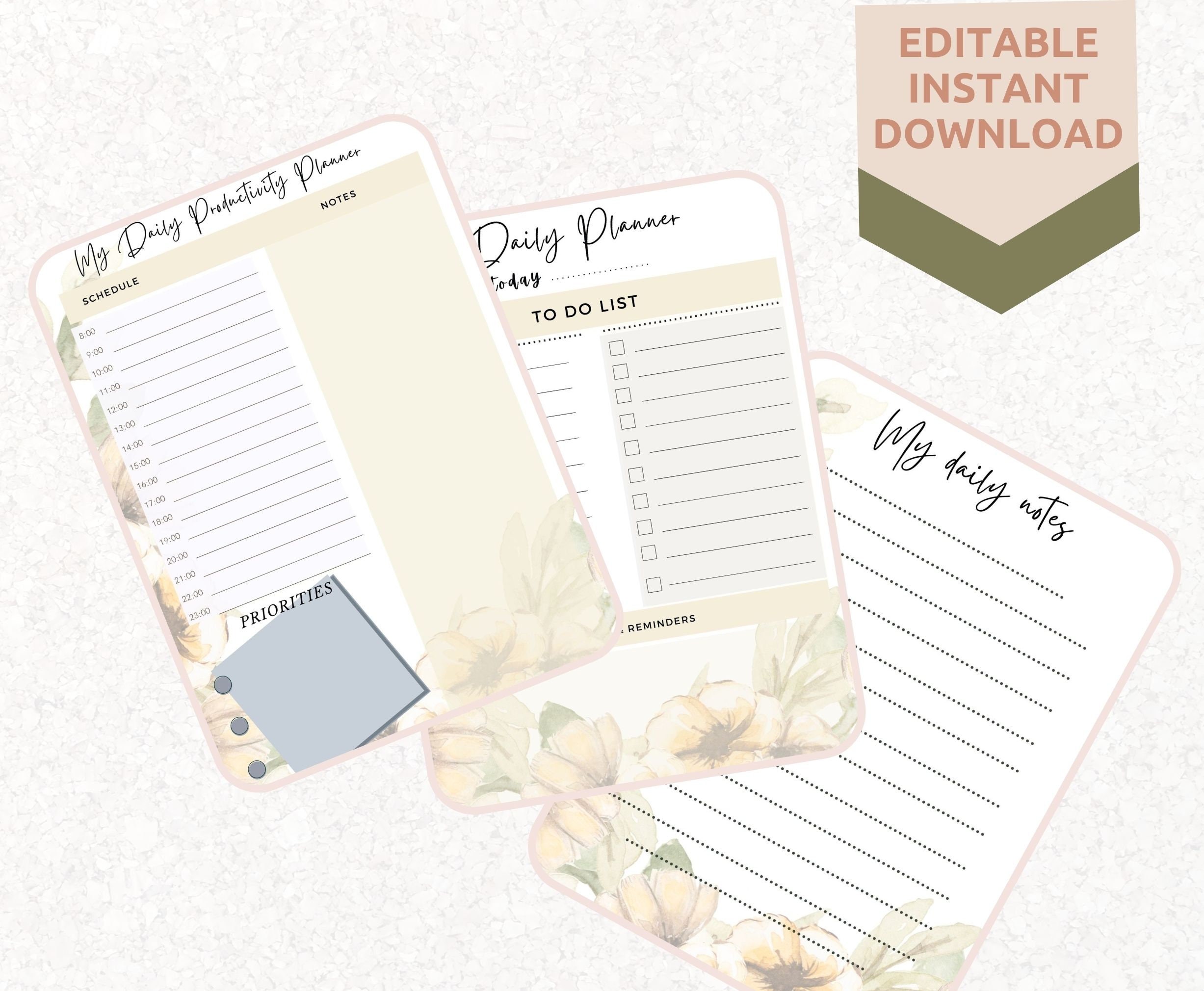Editable Daily Planner Printable. Daily Custom Journal. Daily - Etsy