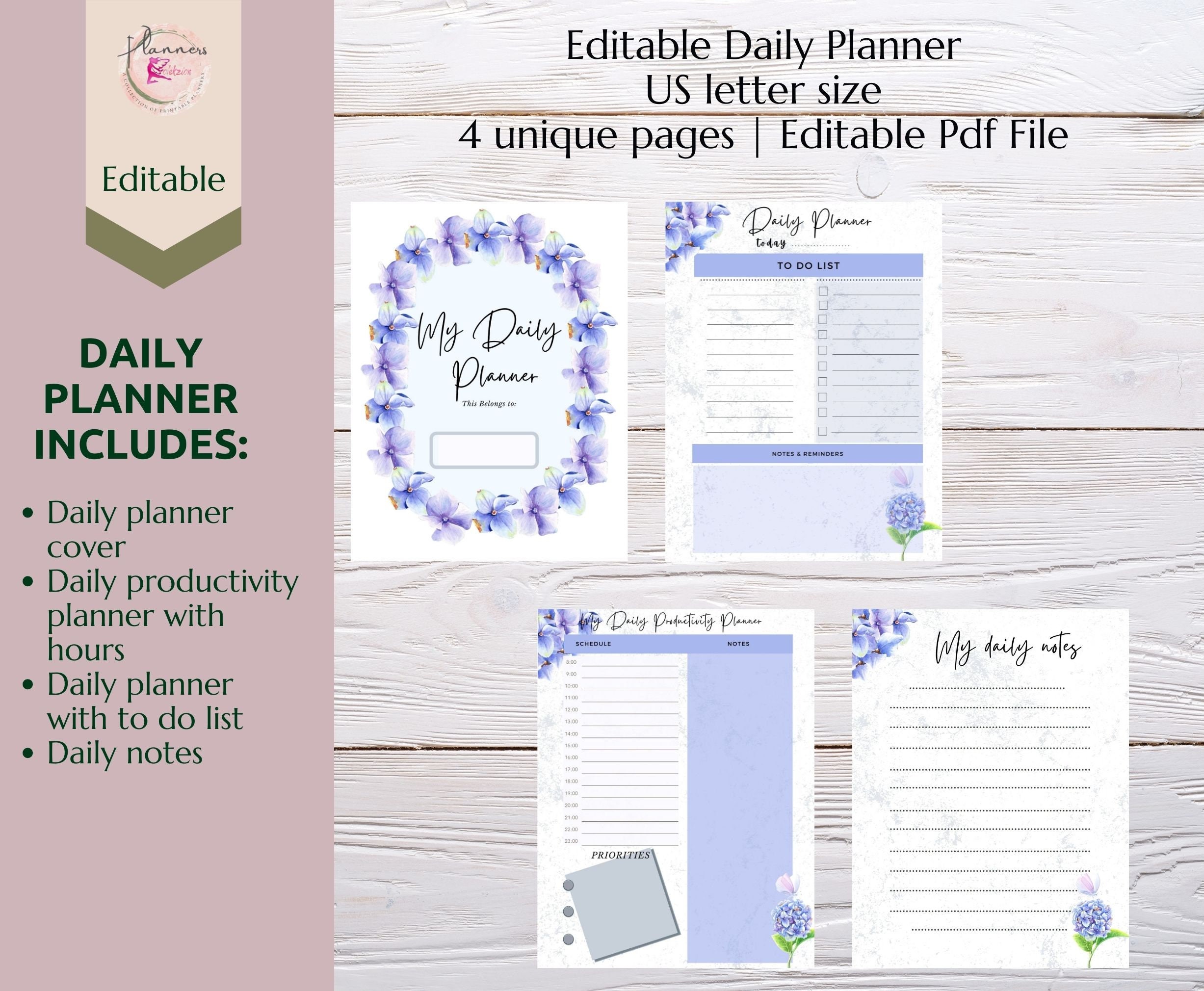 Editable Daily Planner Pdf. Undated Planner Daily Journal. Printable to ...
