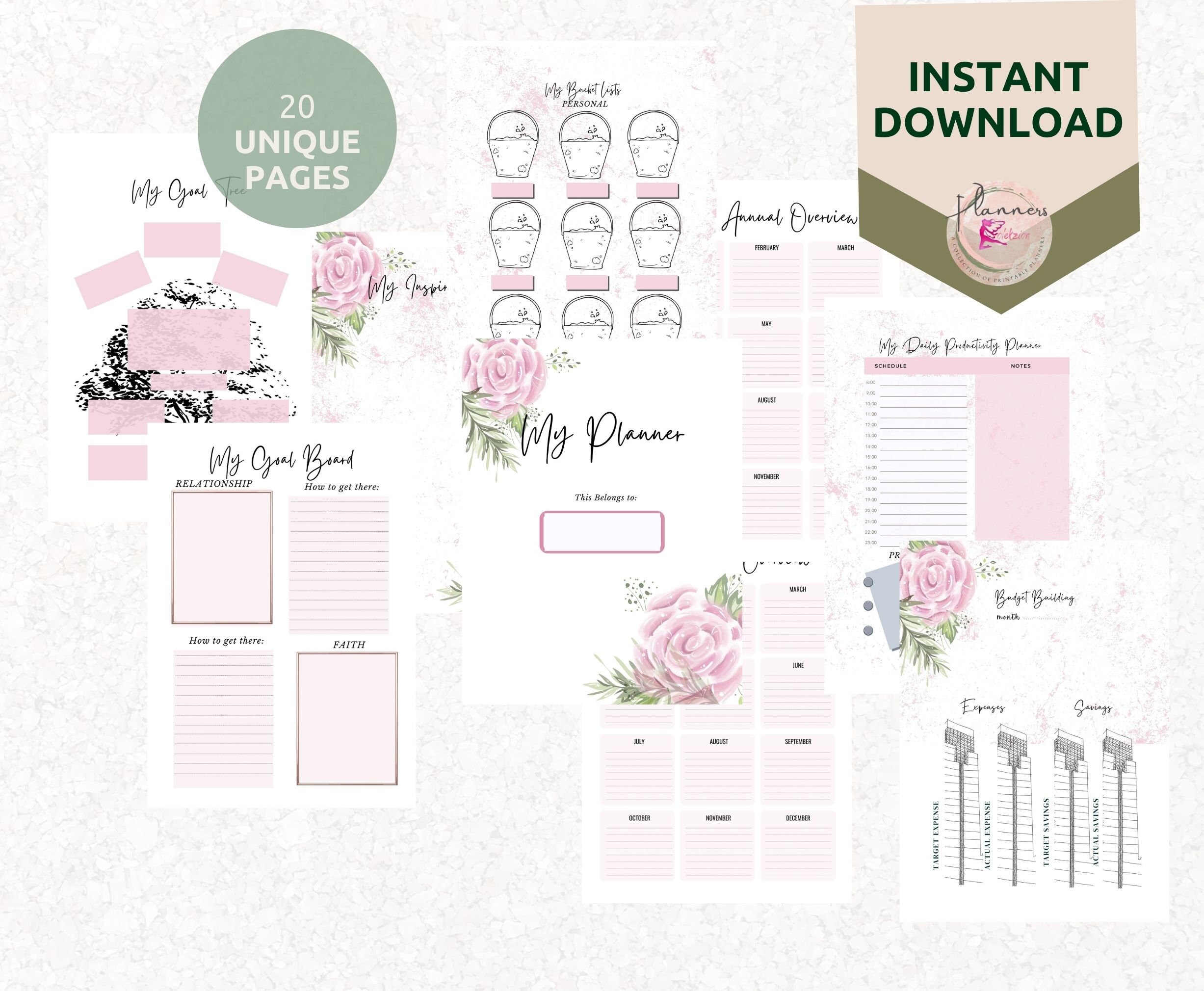 Floral Goal Planner. Vision Board Template. A5 Goal Printable Insert ...