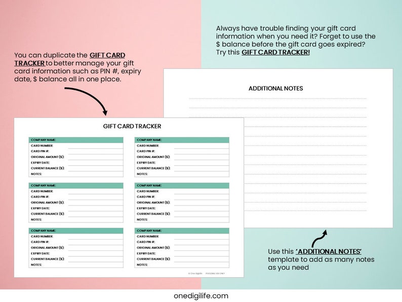 Printable Gift Card Tracker/ Gift Card Organizer | Goodnotes ...