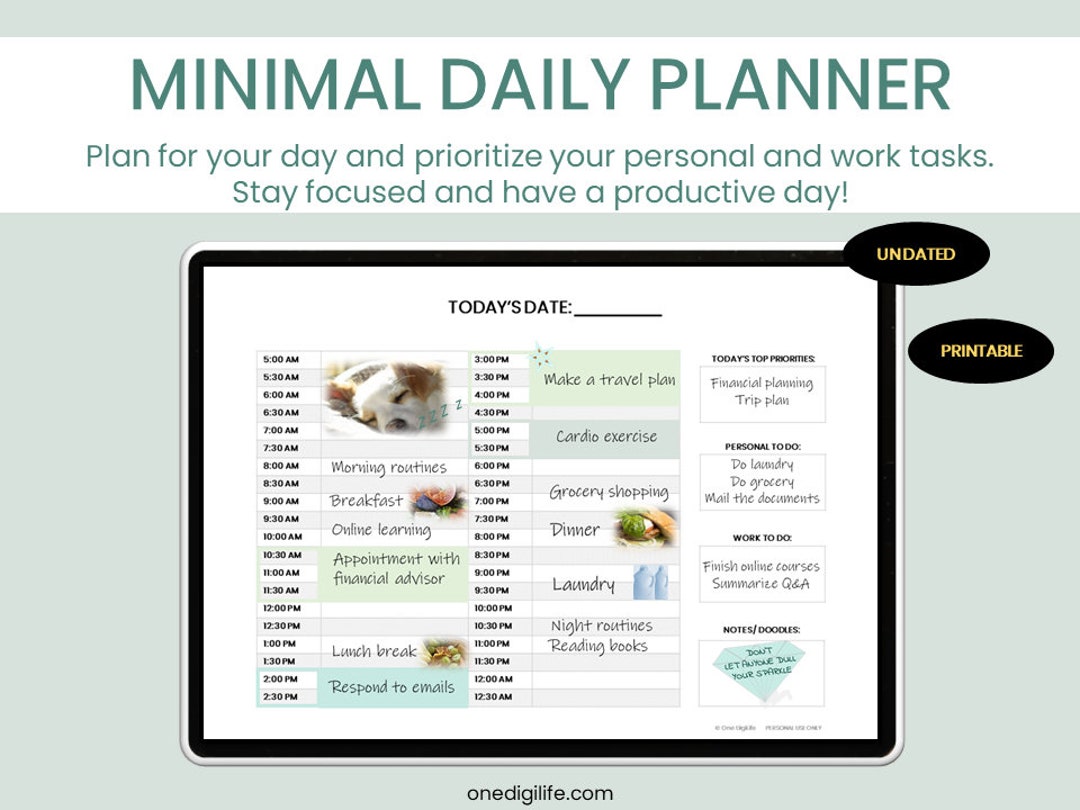 Minimal Digital Daily Planner (printable) | Goodnotes, Notability, Xodo ...