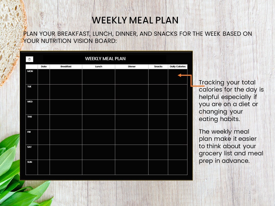 Minimal Digital Weekly Meal Planner With Nutrition Vision Board ...