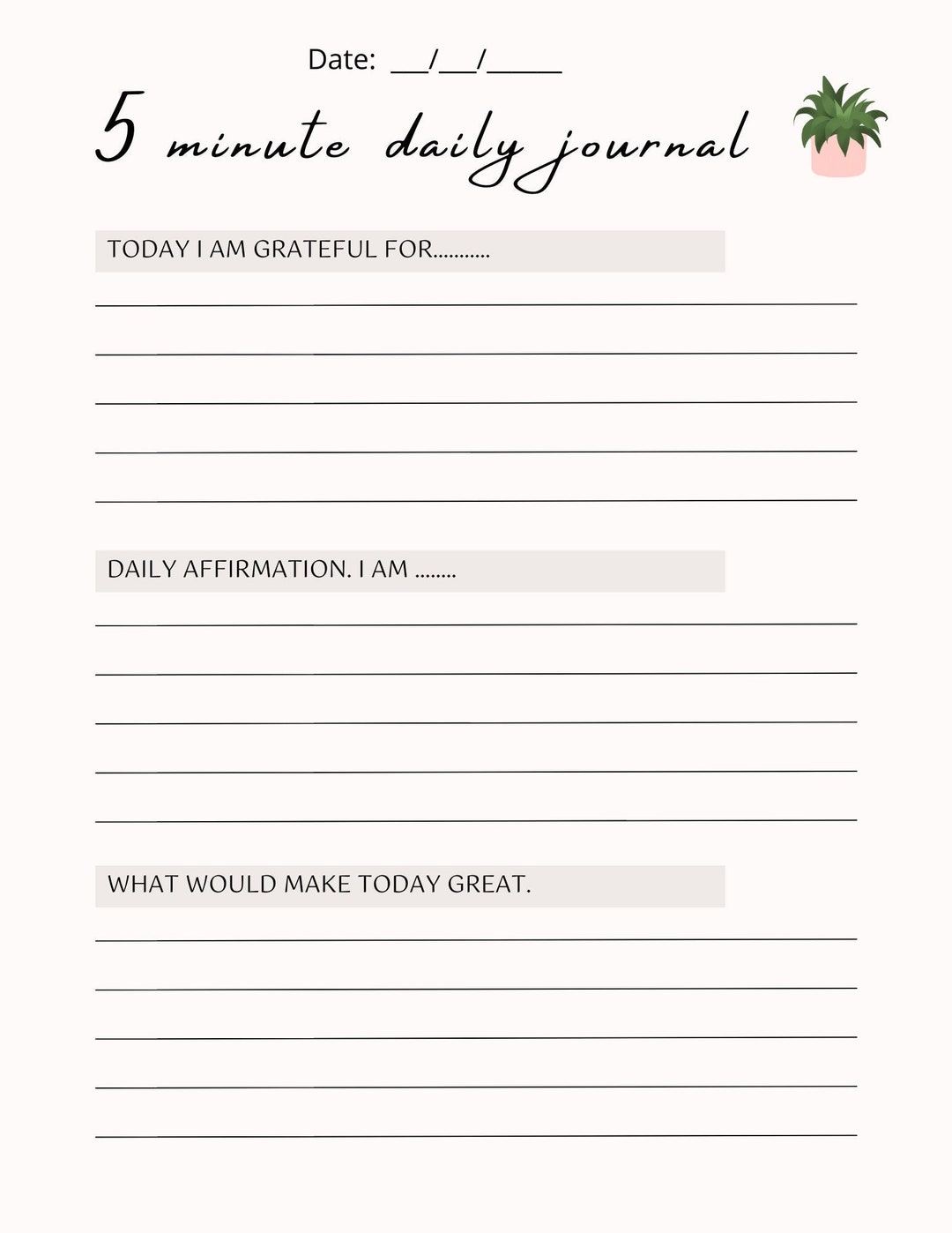 5-minute Daily Journal (digital Download) - Etsy