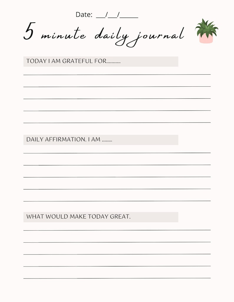 5-minute Daily Journal (digital Download) - Etsy