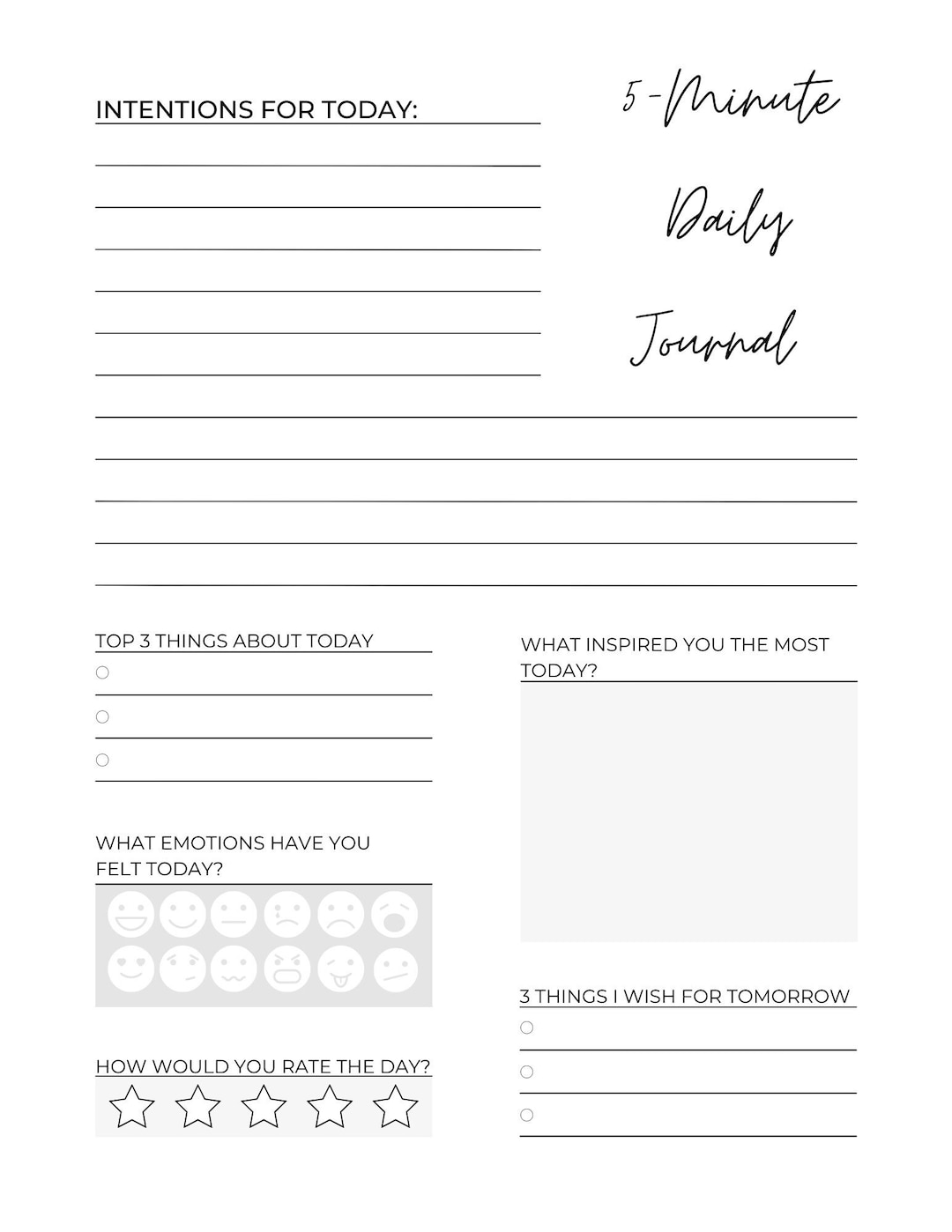 Daily 5-minute Journal (digital Download) - Etsy