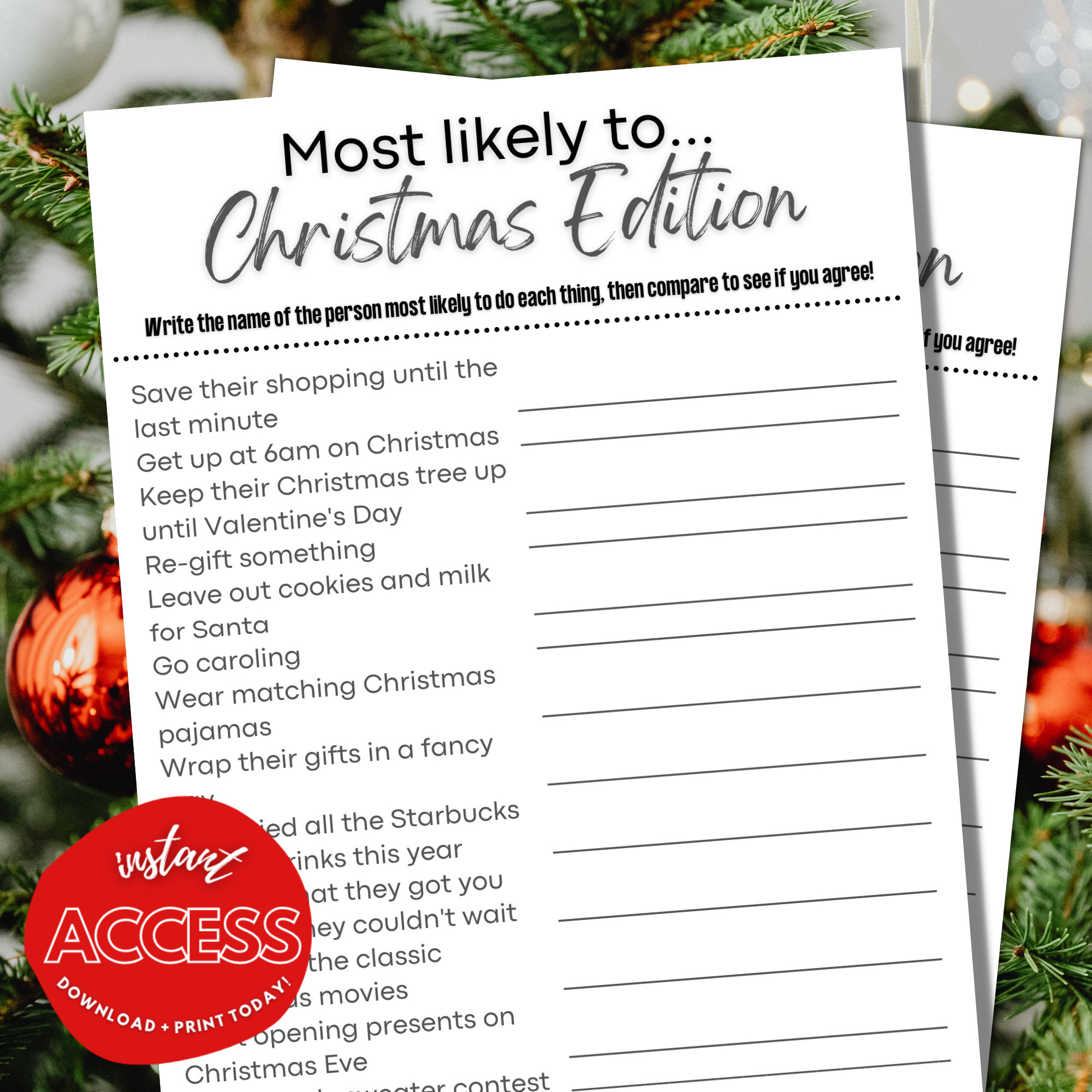 Most Likely to Game Christmas Edition Party/event Activity Instant ...