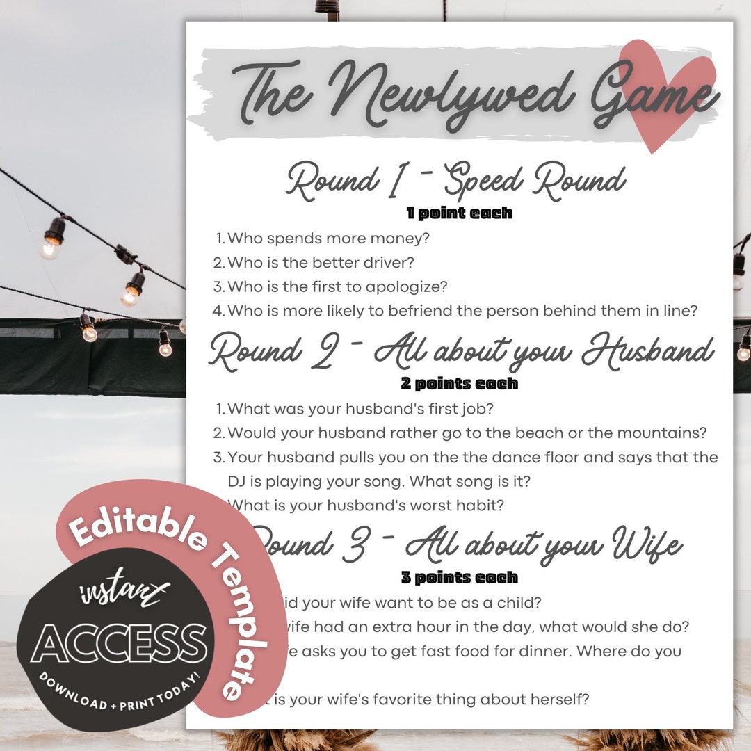 The Newlywed Game - Instant Download - Printable Digital Games ...