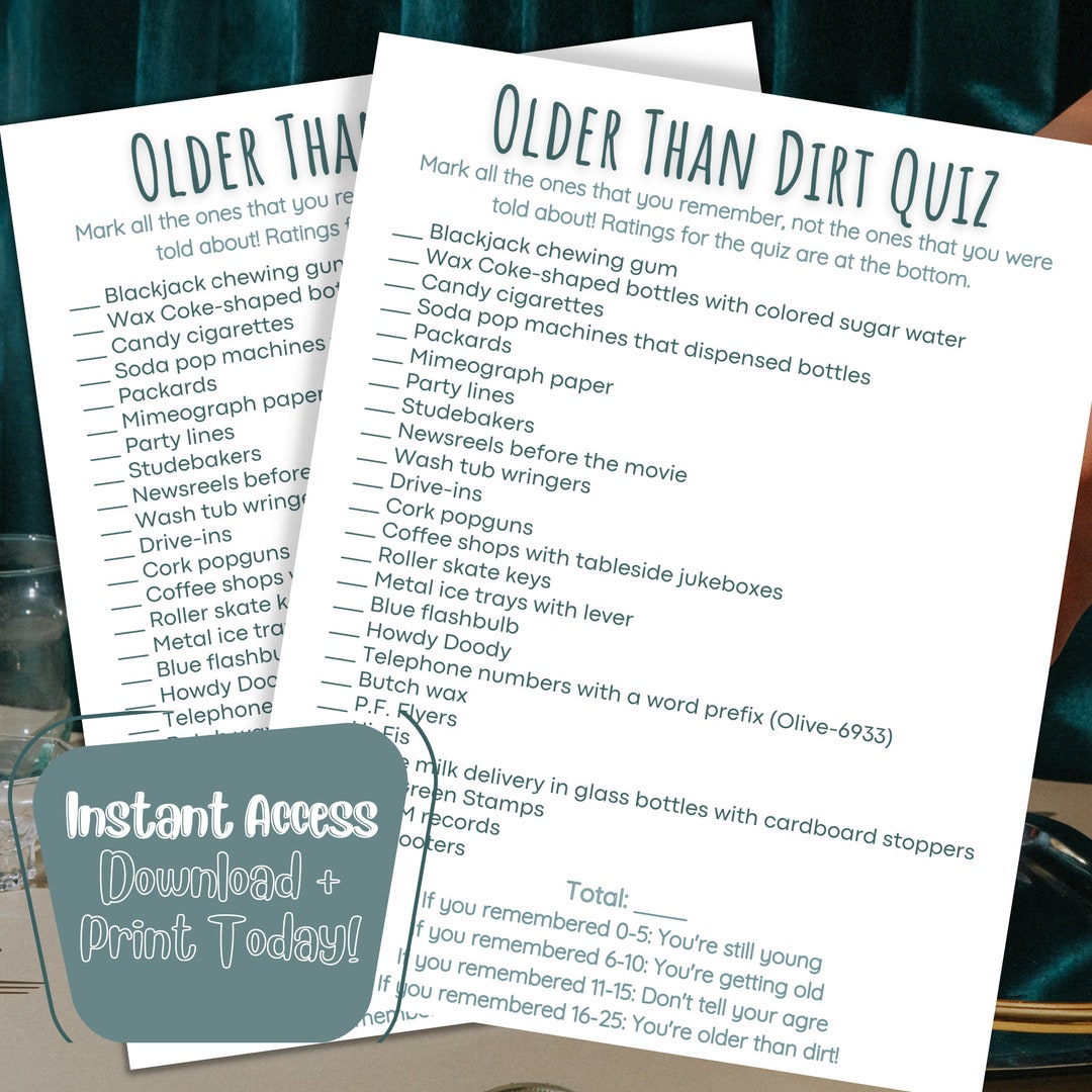 Older Than Dirt Quiz Game - Birthday/retirement Party Corporate Event ...