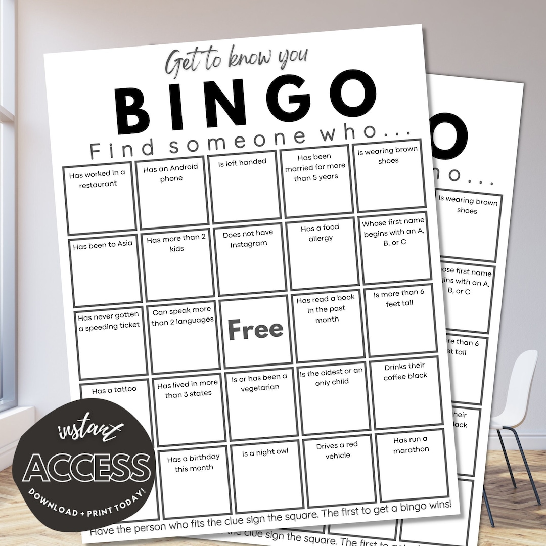 Get to Know You Bingo - Party/event Game - Instant Download - Printable ...