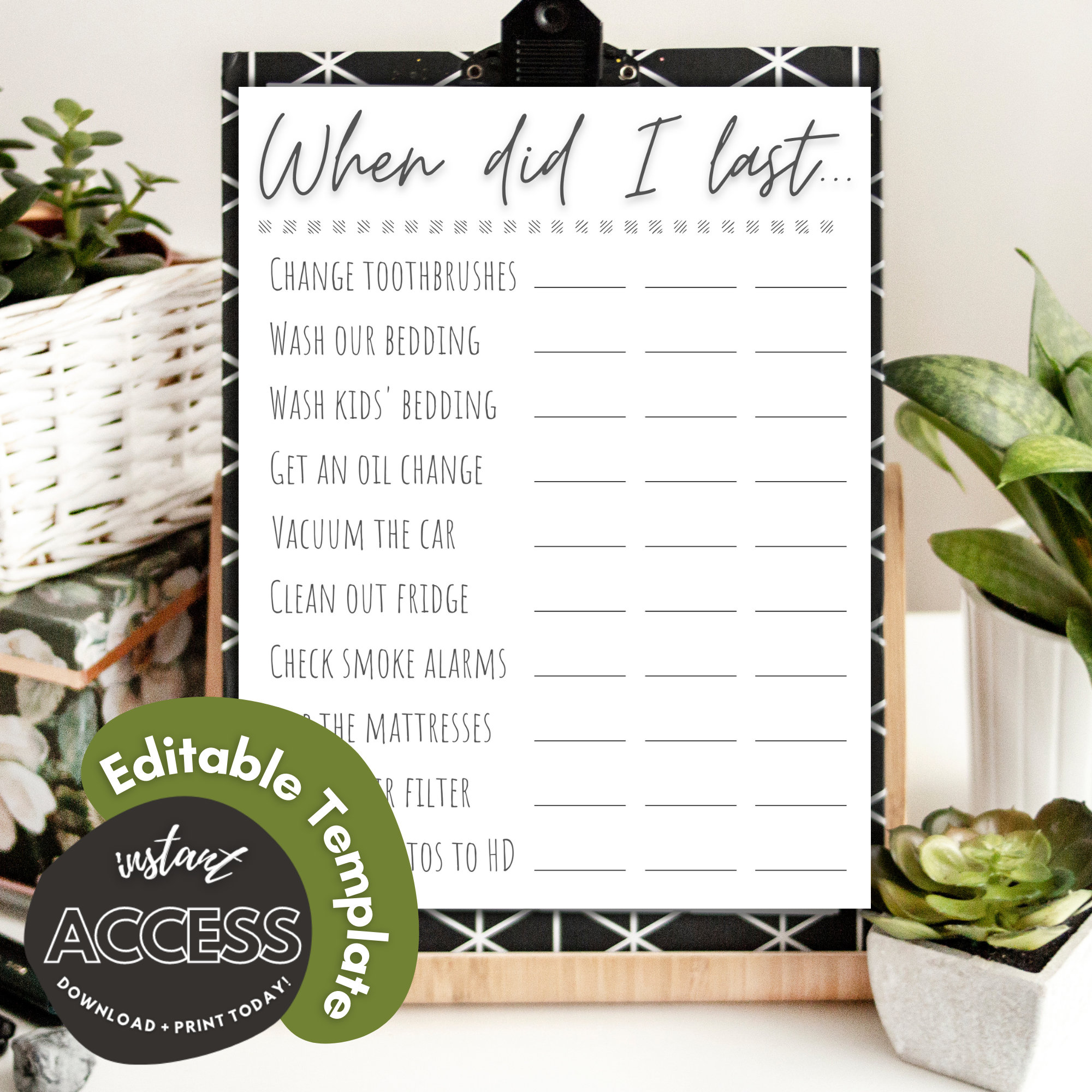 When Did I Last Organization Sheet Template, Daily Task Journal Log ...