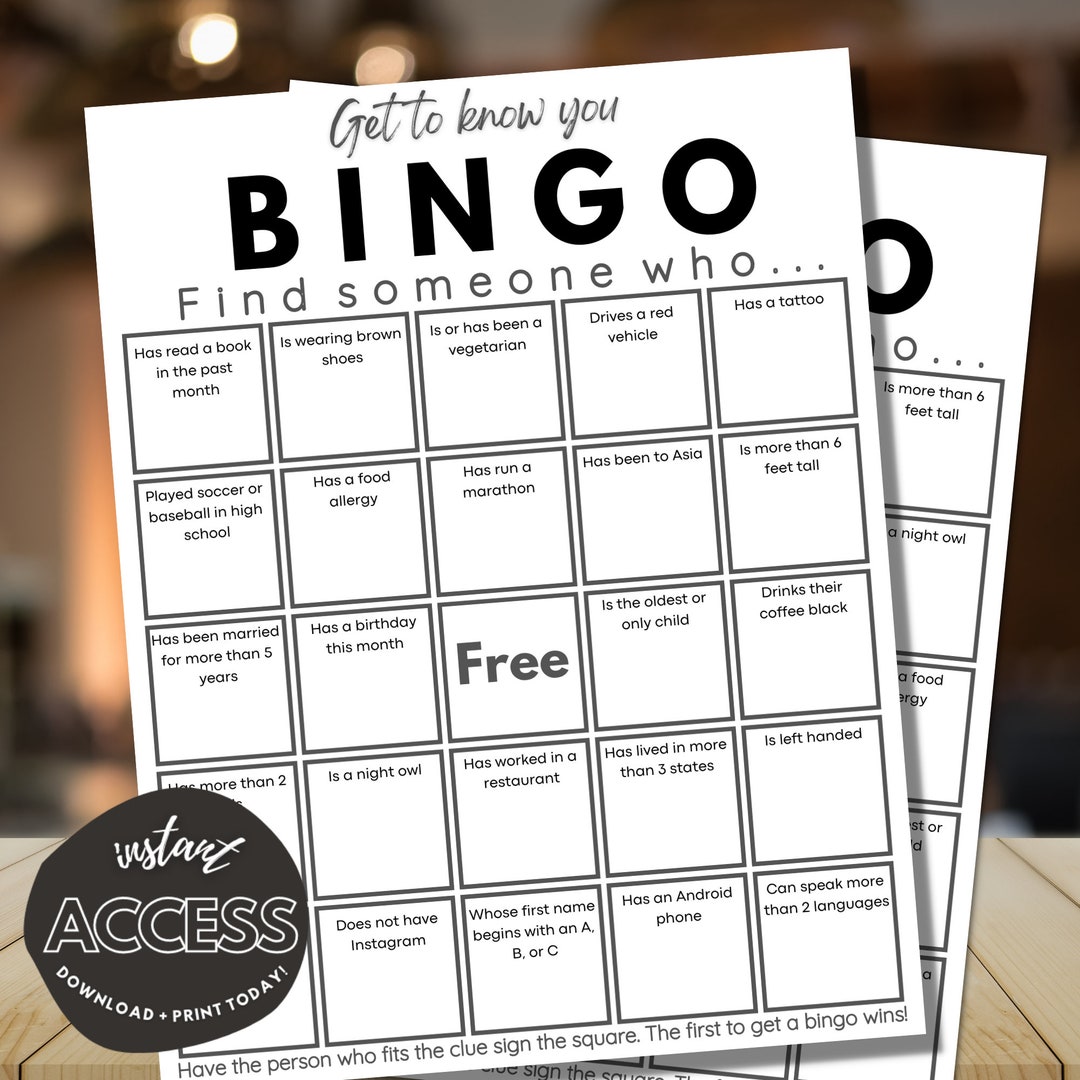 Get to Know You Bingo - 5 Unique Bingo Sheets - Party/event Game ...