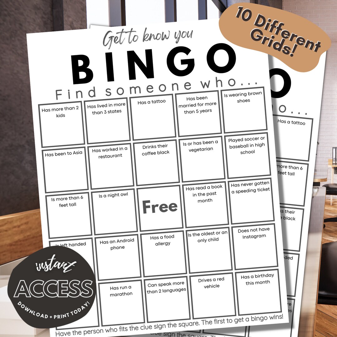 Get to Know You Bingo - 10 Unique Bingo Sheets - Party/event Game ...