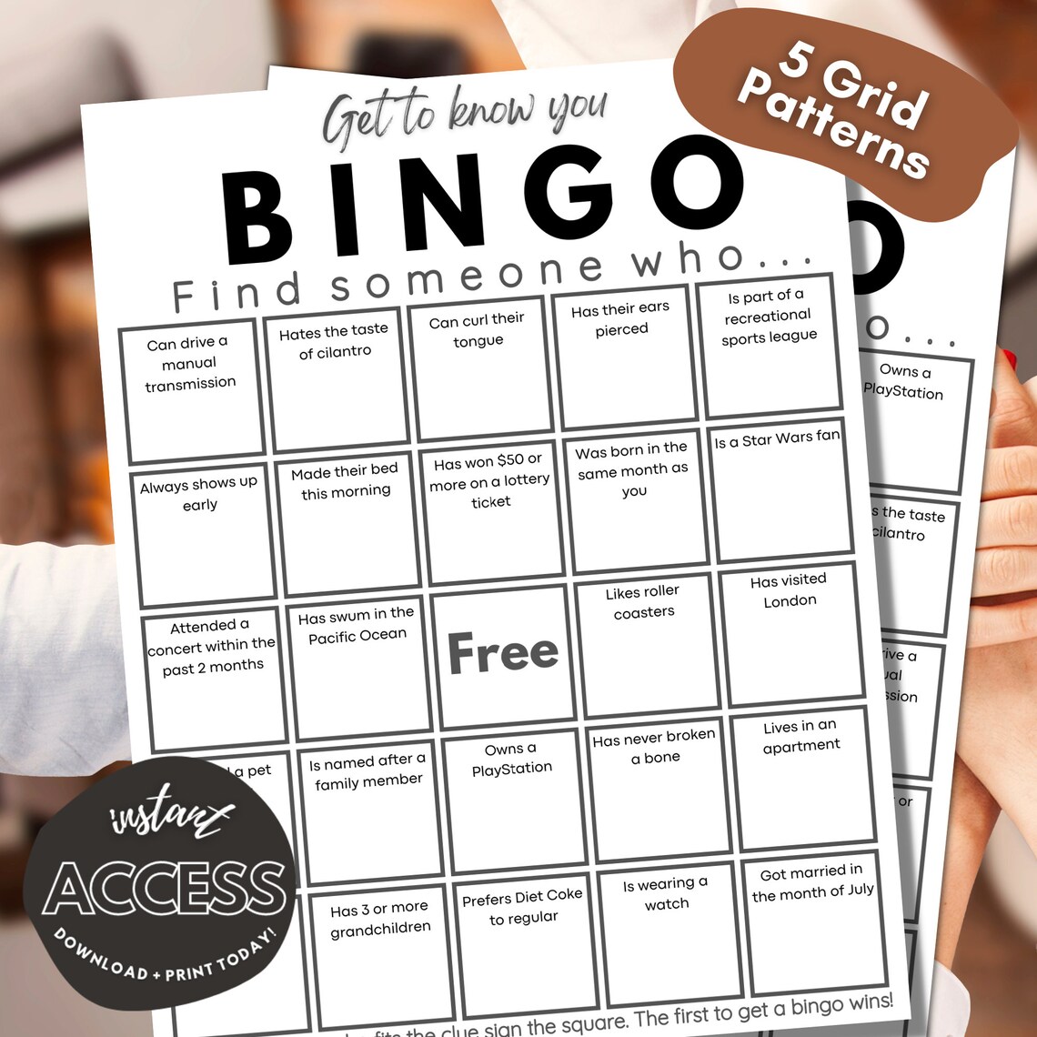 Get to Know You Bingo - 5 Unique Bingo Sheets - Party/event Game ...