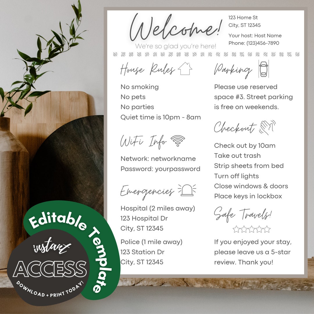 Airbnb Welcome Sign Template - Short Term Rental Checkout Instructions ...