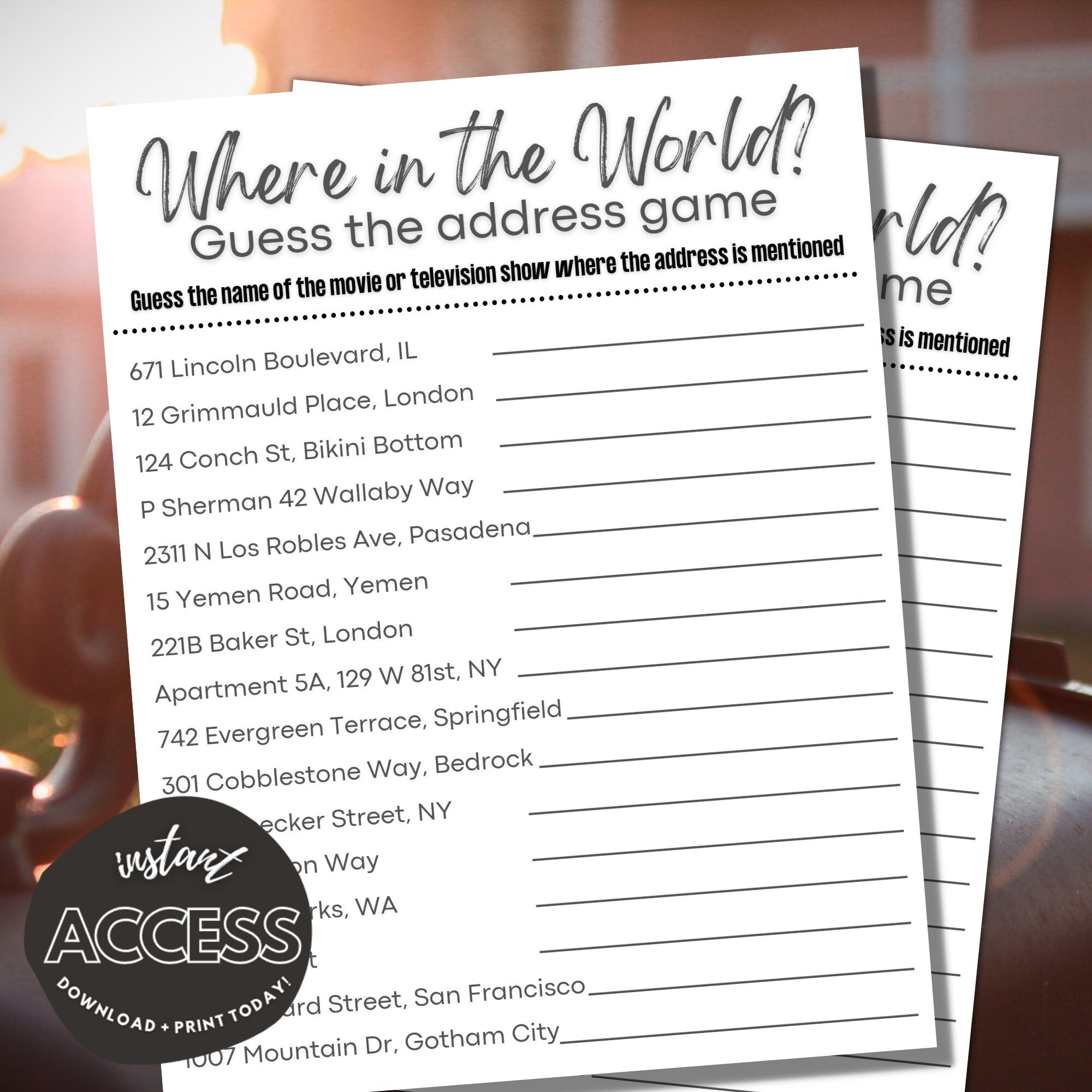 Where in the World Address Game With Answer Key - Housewarming Activity ...