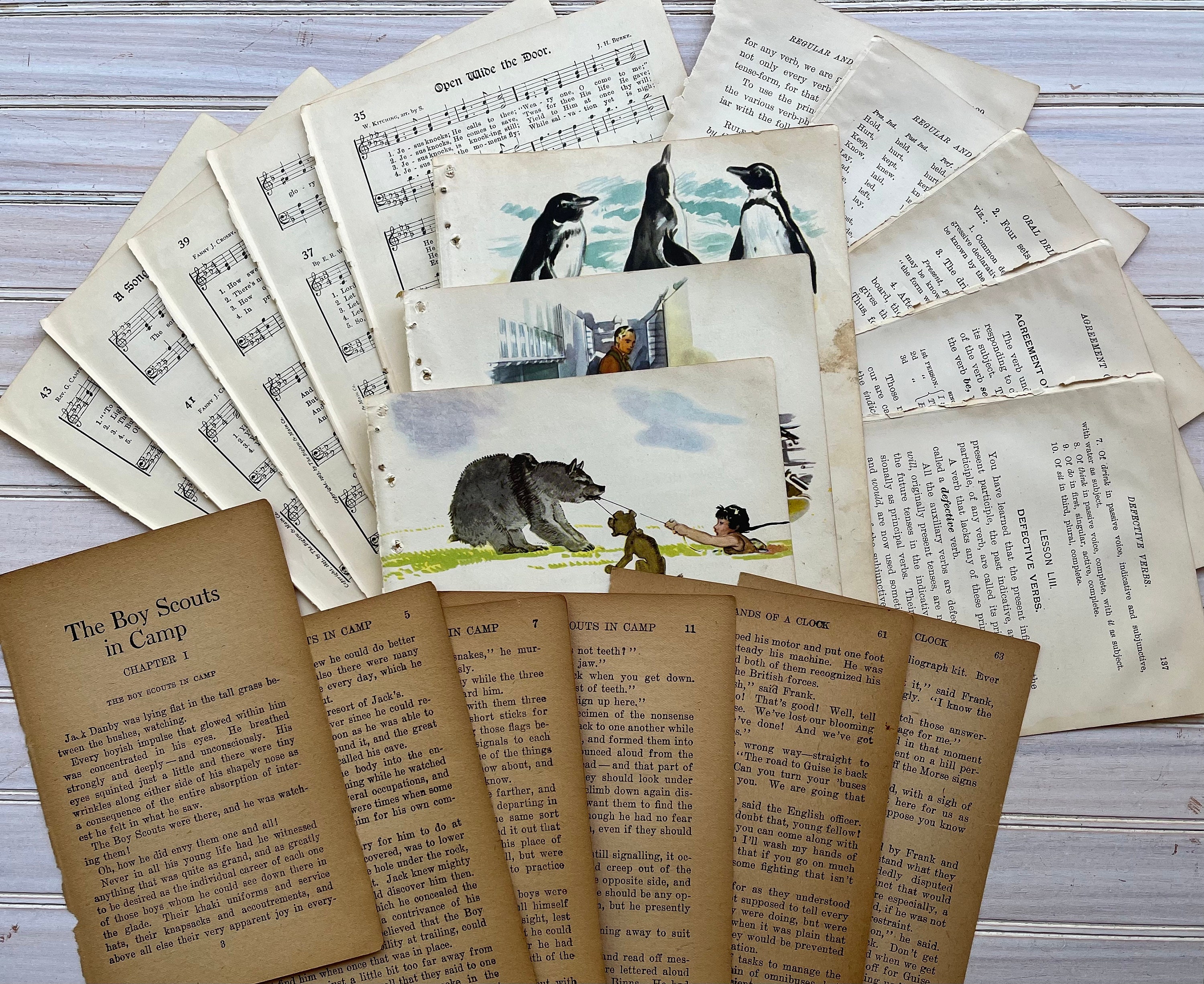 Vintage Book Page and Ephemera Bundle, Vintage Book Pages, Random Junk ...