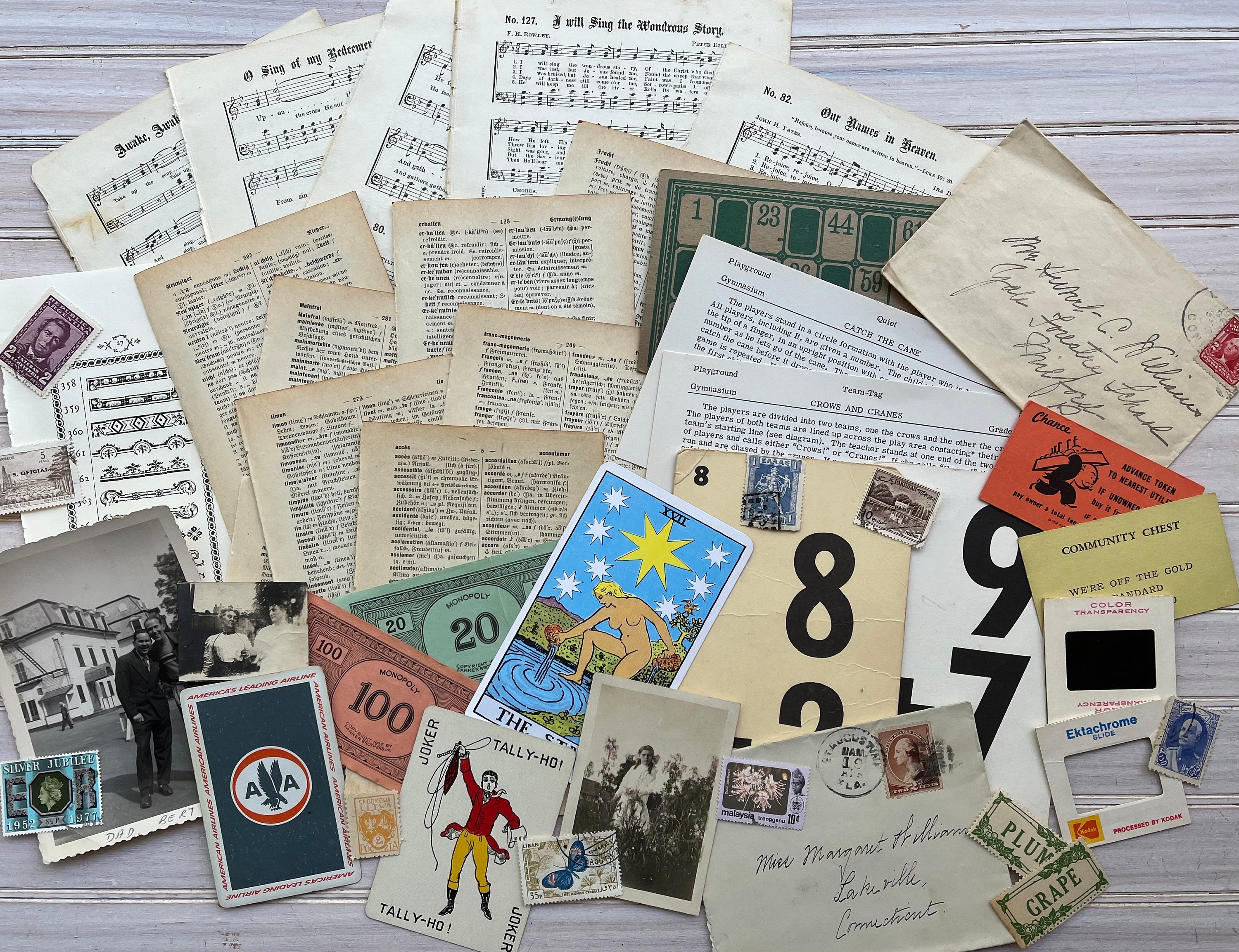 Vintage Book Page and Ephemera Bundle, Vintage Book Pages, Random Junk ...