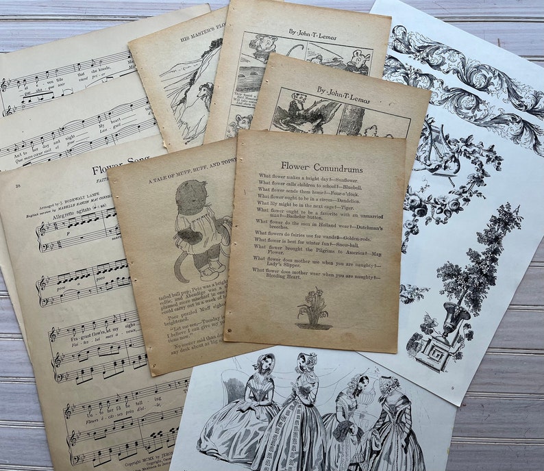 Vintage Book Page and Ephemera Bundle, Vintage Book Pages, Random Junk ...