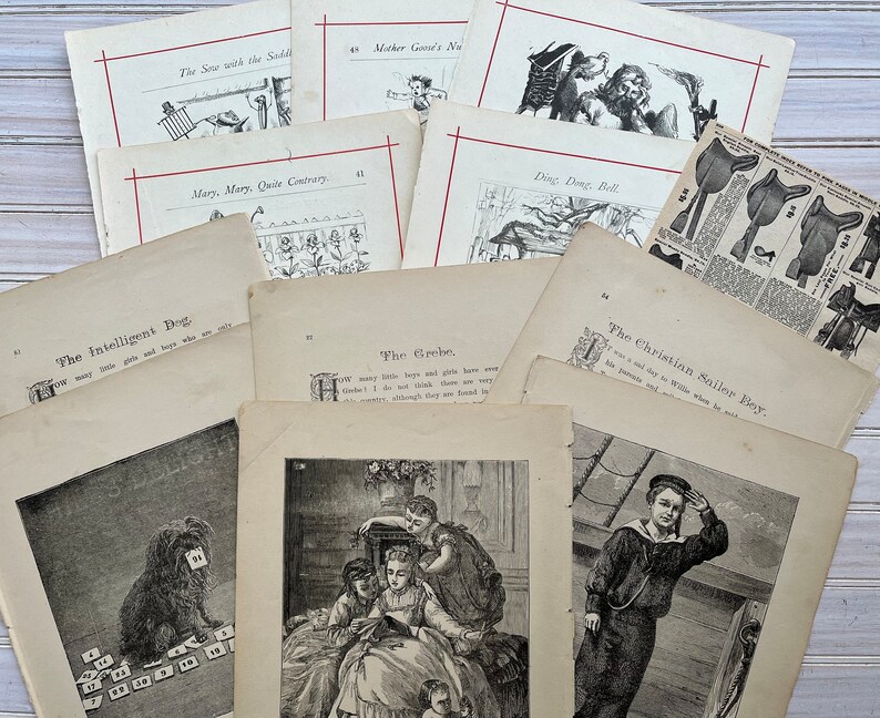Vintage Book Page and Ephemera Bundle, Vintage Book Pages, Random Junk ...