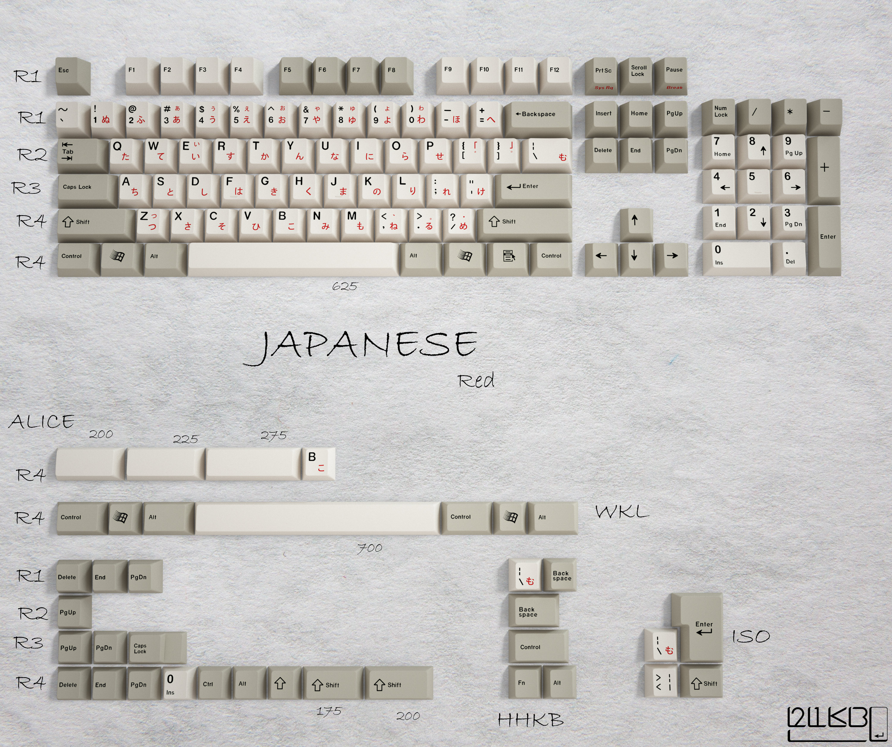 Japanese Hiragana Keycap Set for Mechanical Keyboards, Classic Beige ...